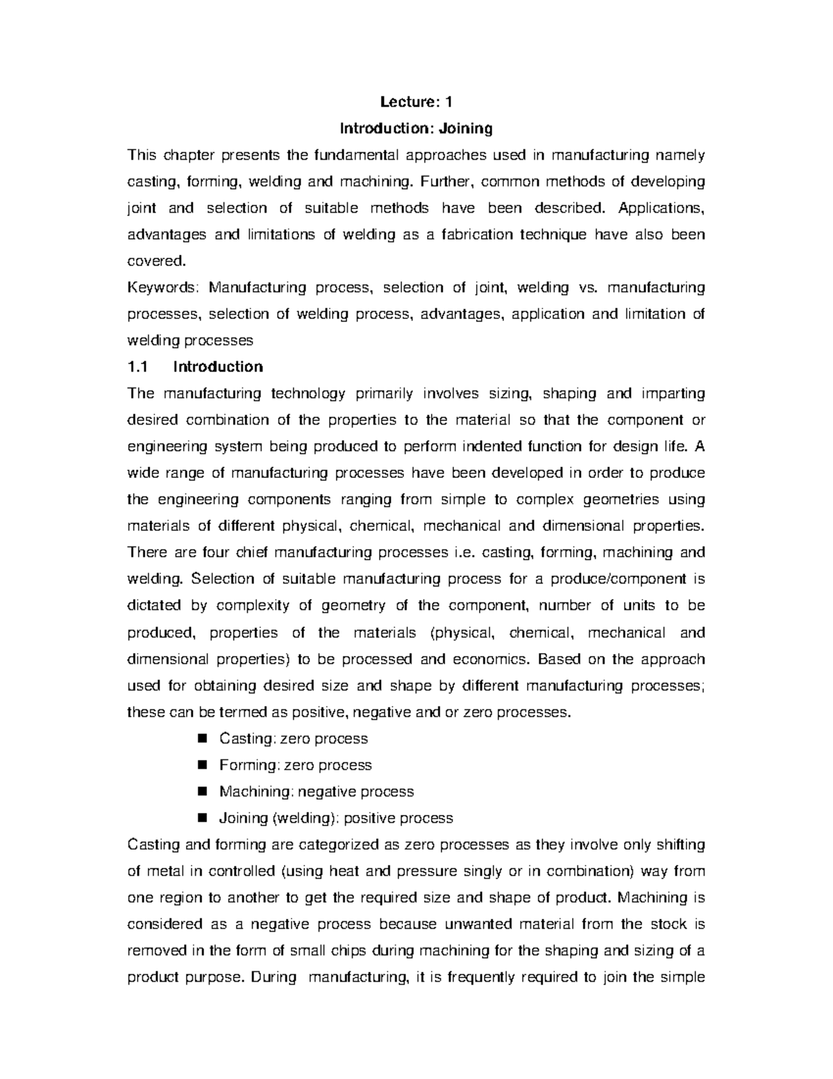 Lecture 1 - Introduction to welding - Lecture: 1 Introduction: Joining ...