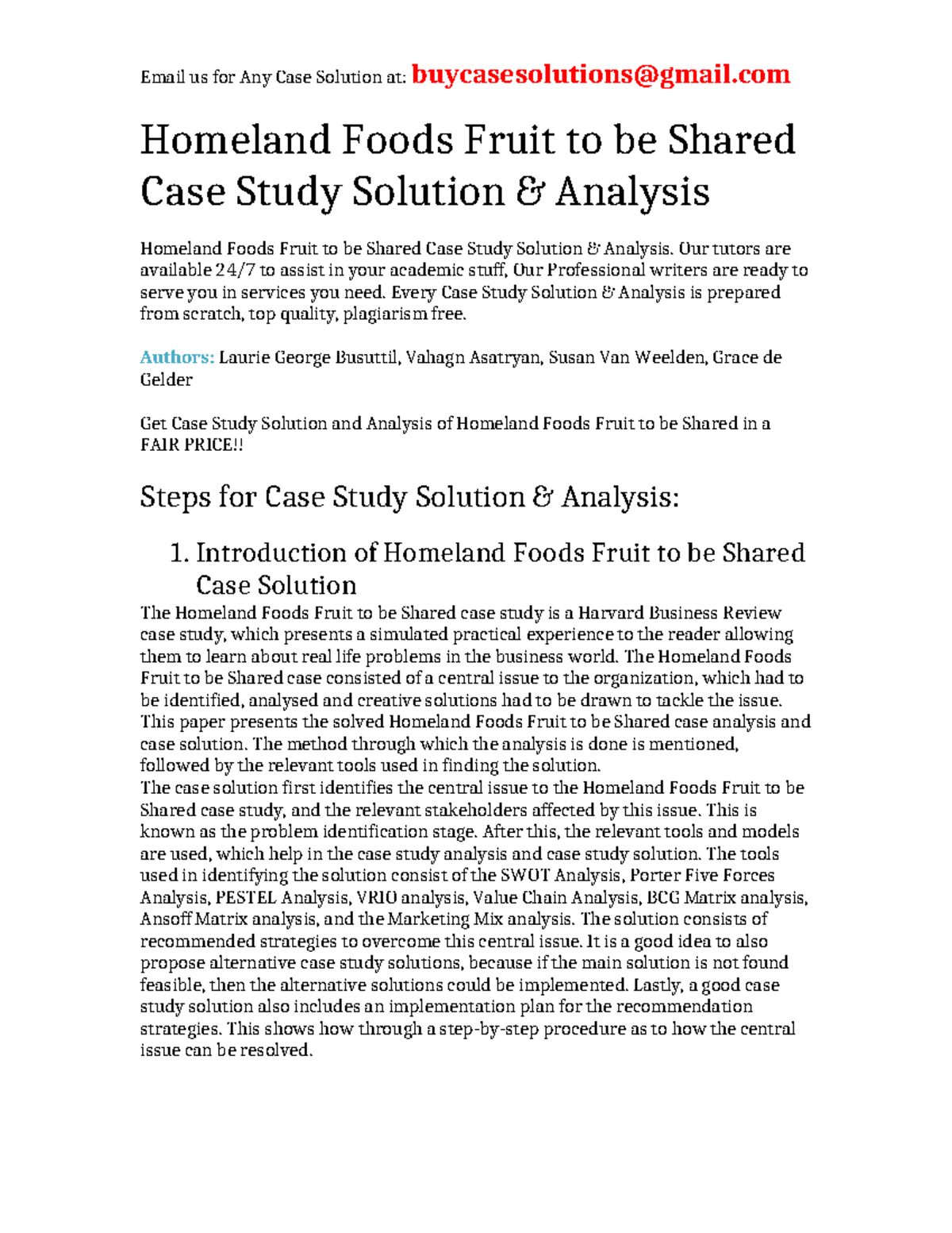 Homeland Foods Fruit to be Shared Case Study Solution Analysis ...