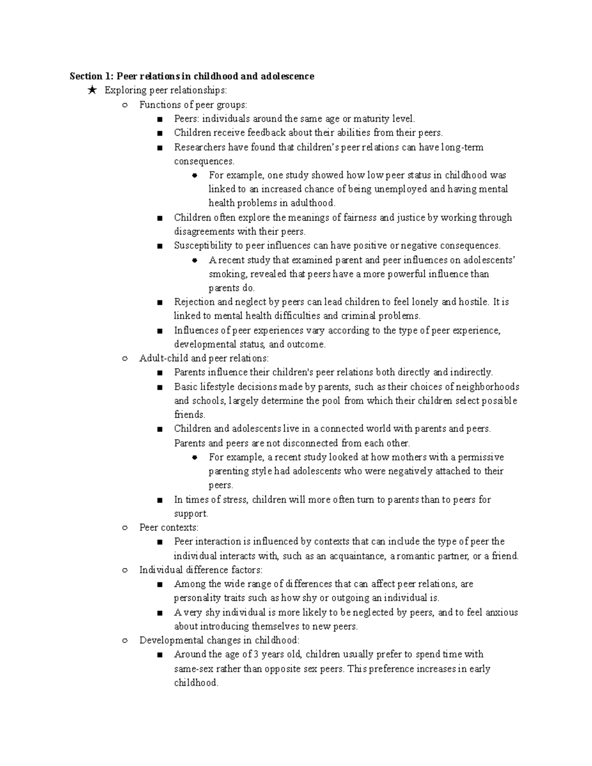 Psych chap 15 review - Section 1: Peer relations in childhood and ...