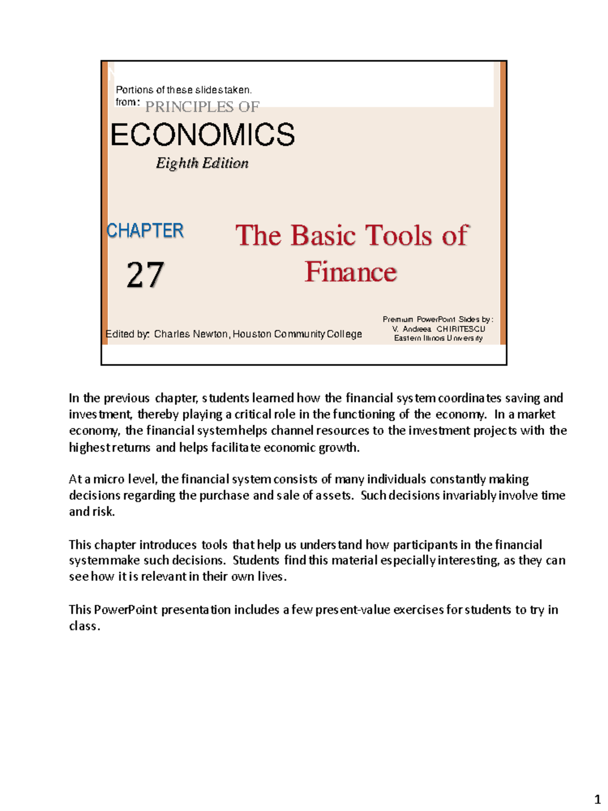The Basic Tools of Finance - In the previous chapter, students learned ...