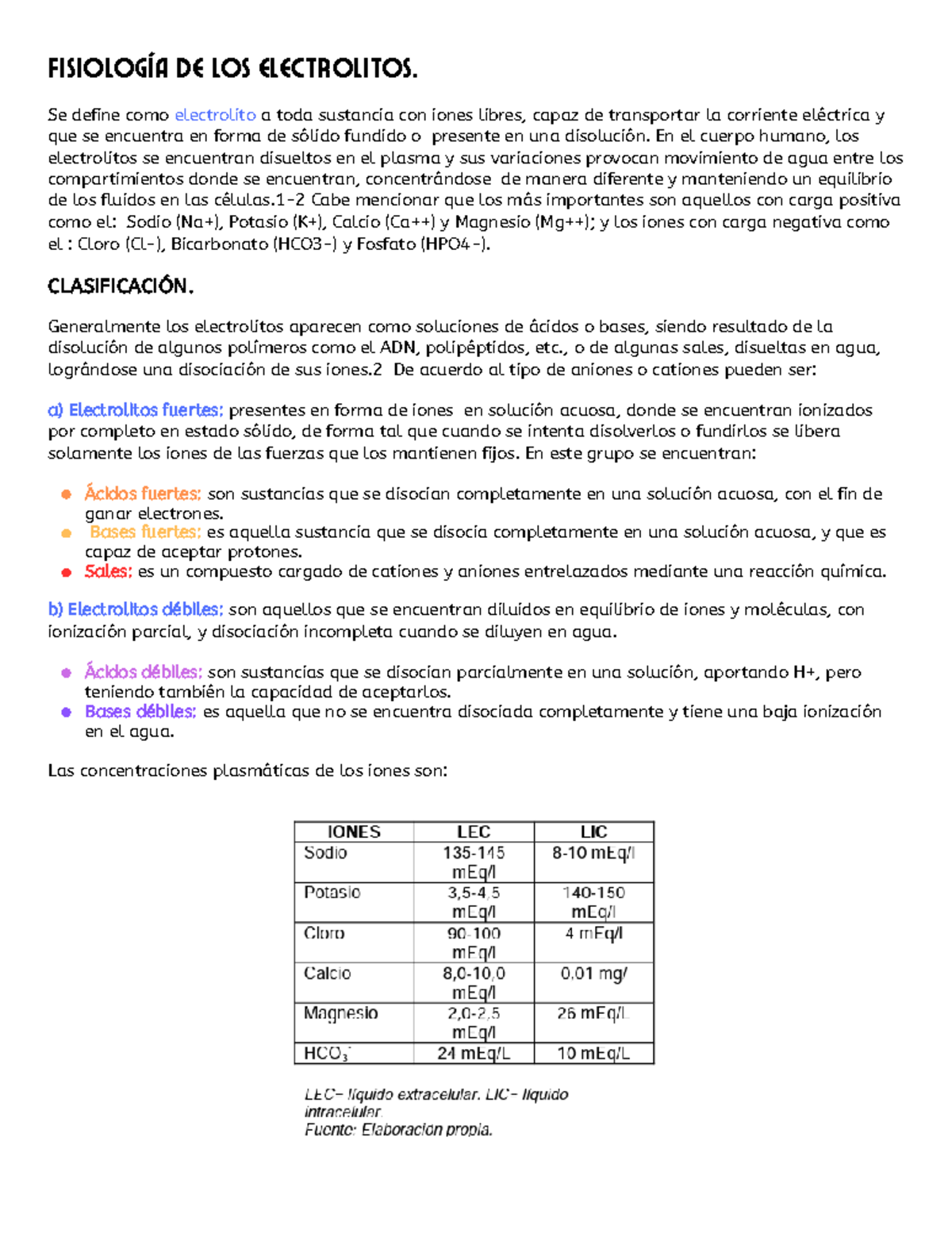 Fisiología de los Electrolitos - FISIOLOGÍA DE LOS ELECTROLITOS. Se ...
