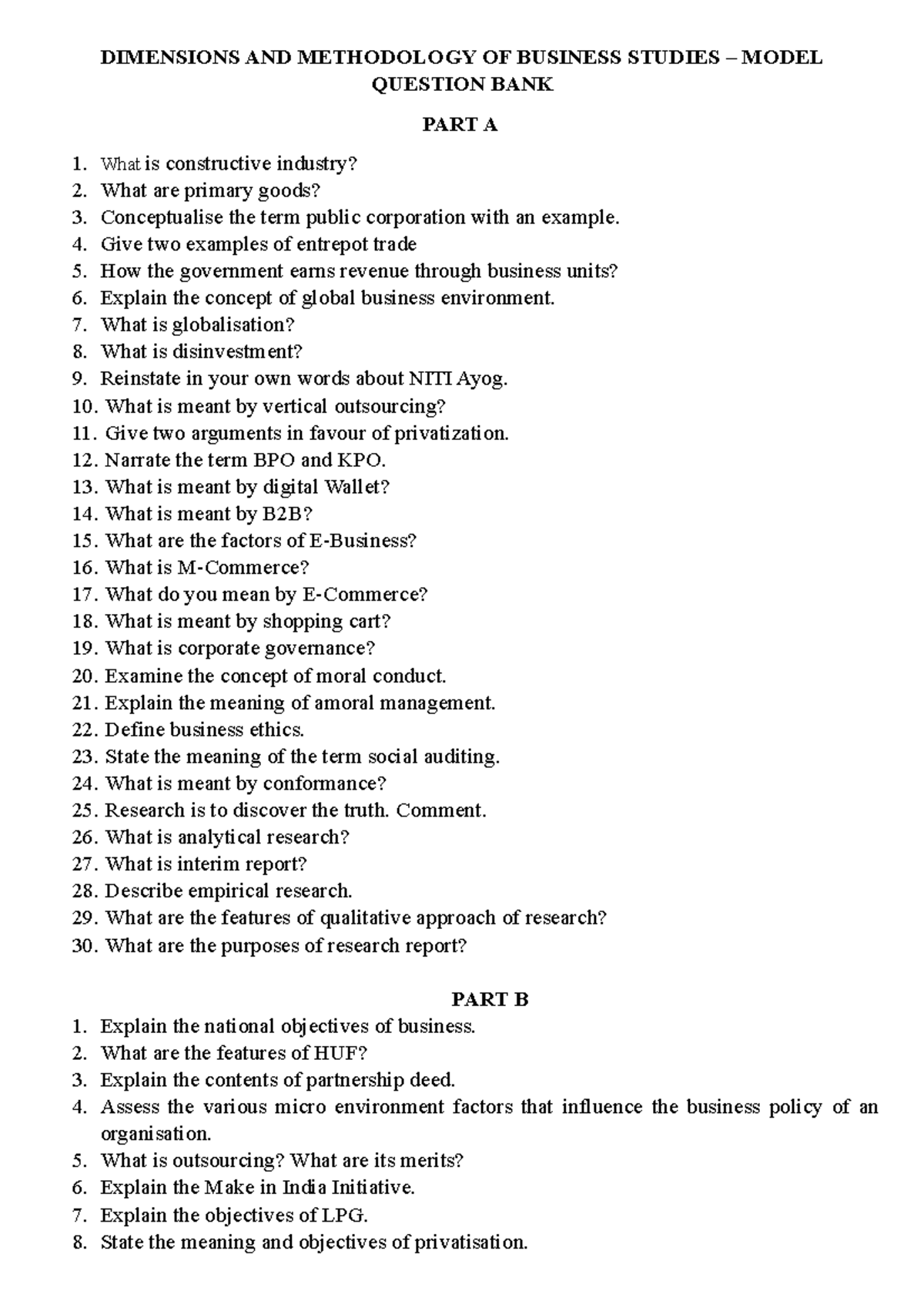 Model Question BANK - DMBS - DIMENSIONS AND METHODOLOGY OF BUSINESS ...
