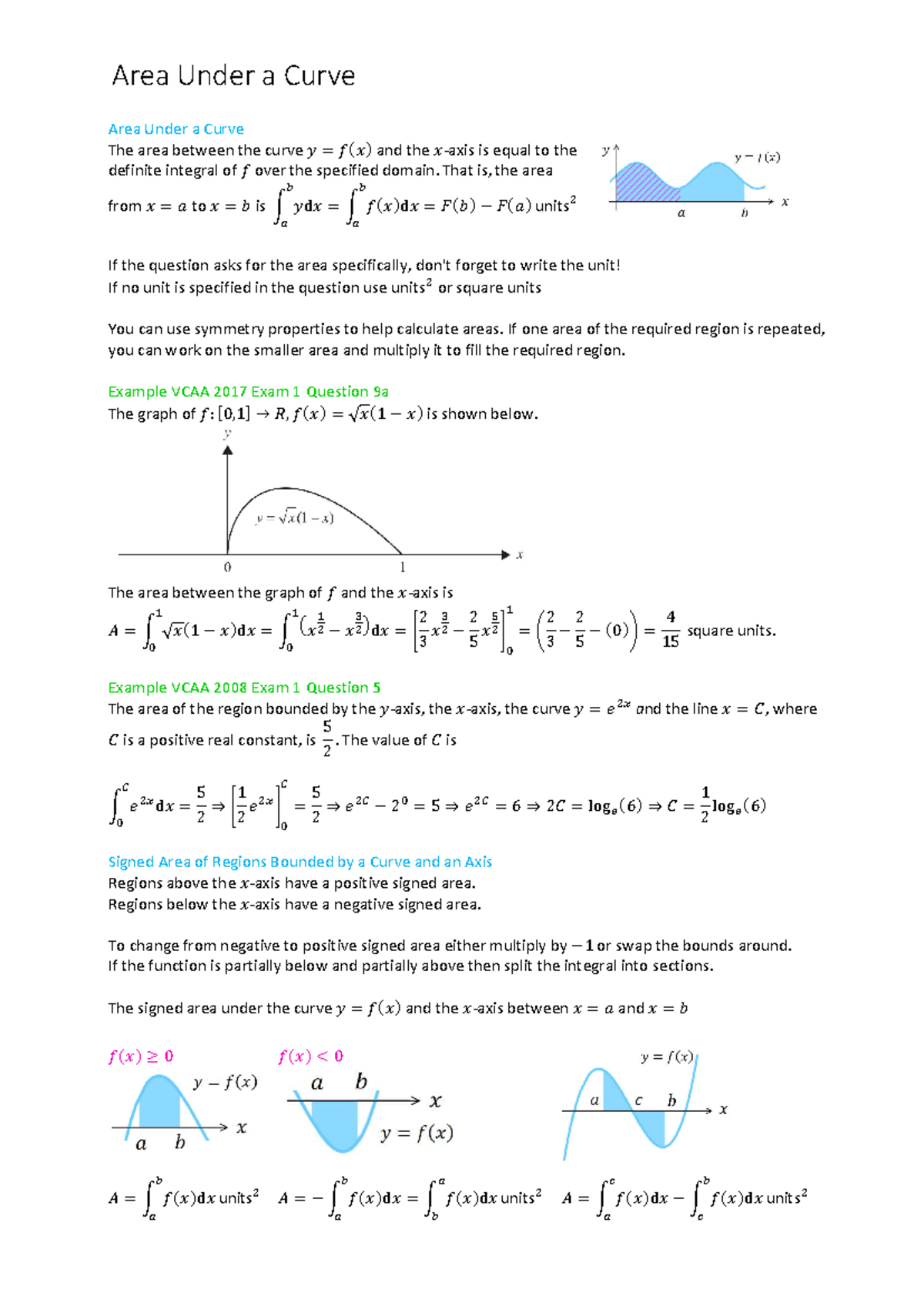 Area Under a Curve - Area Under a Curve The area between the curve 𝑦 ...
