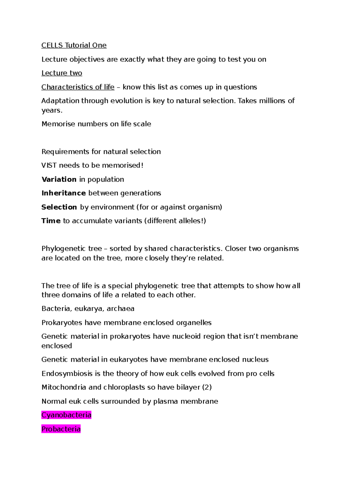 Cells Tutorial One - CELLS Tutorial One Lecture objectives are exactly ...