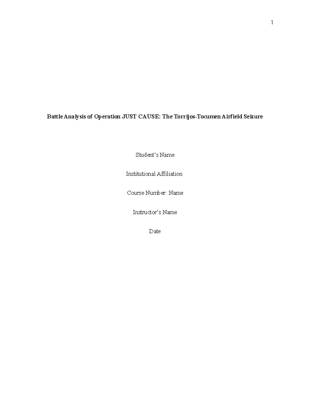 Battle Analysis of Operation Just Cause - Project Management - UoN ...