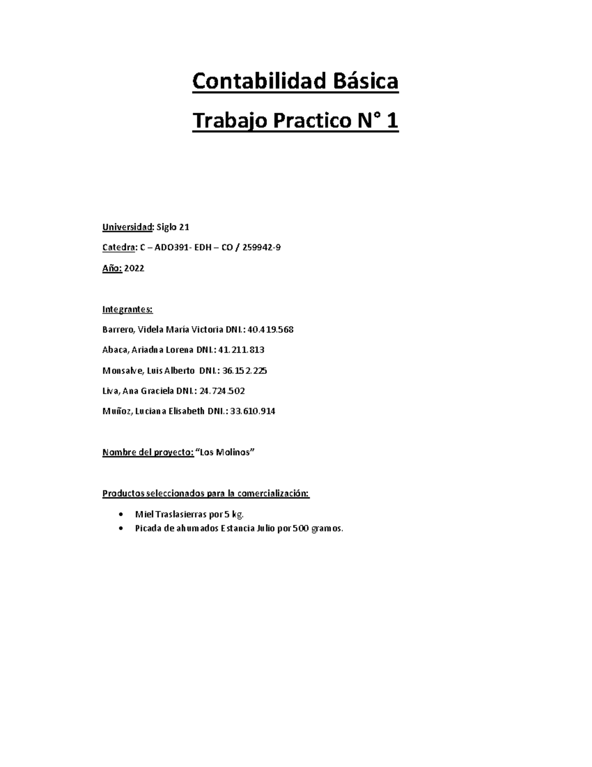 TP 1 - Contabilidad Basica - Contabilidad Básica Trabajo Practico N° 1 ...