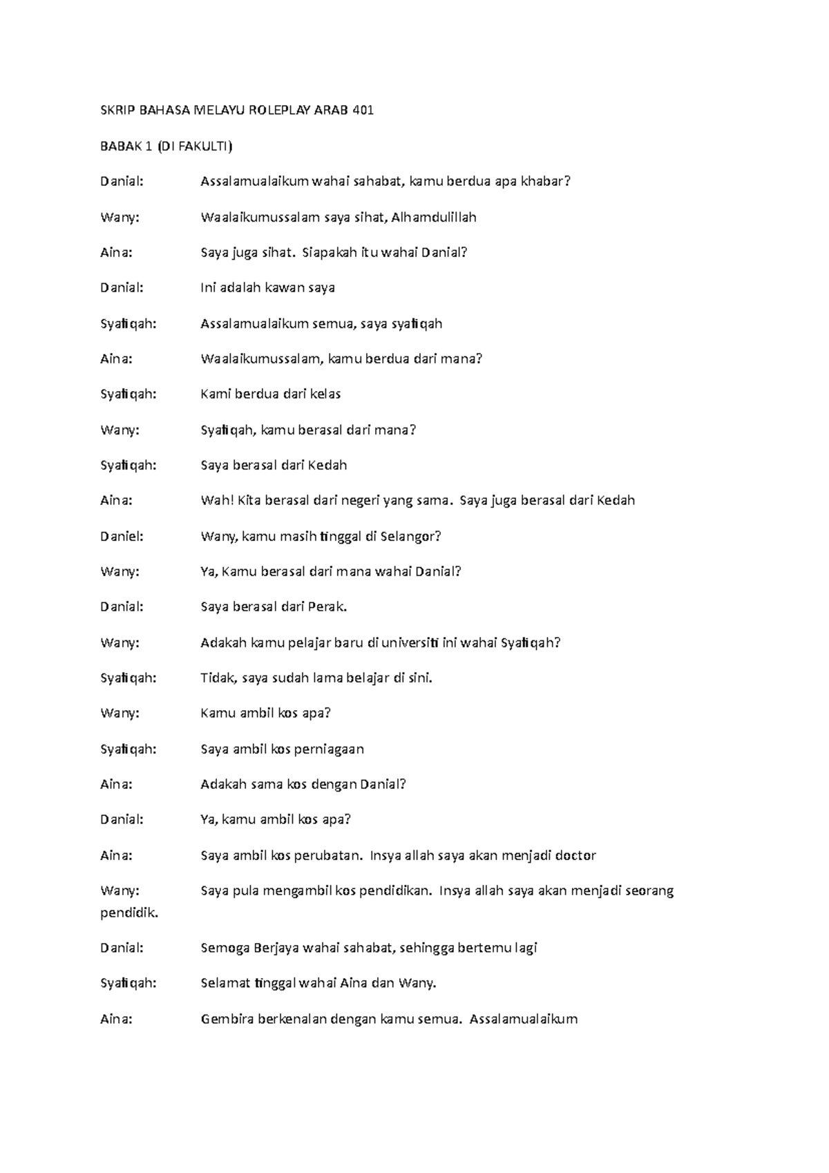 Skrip Bahasa Melayu Roleplay ARAB 401 - SKRIP BAHASA MELAYU ROLEPLAY ...