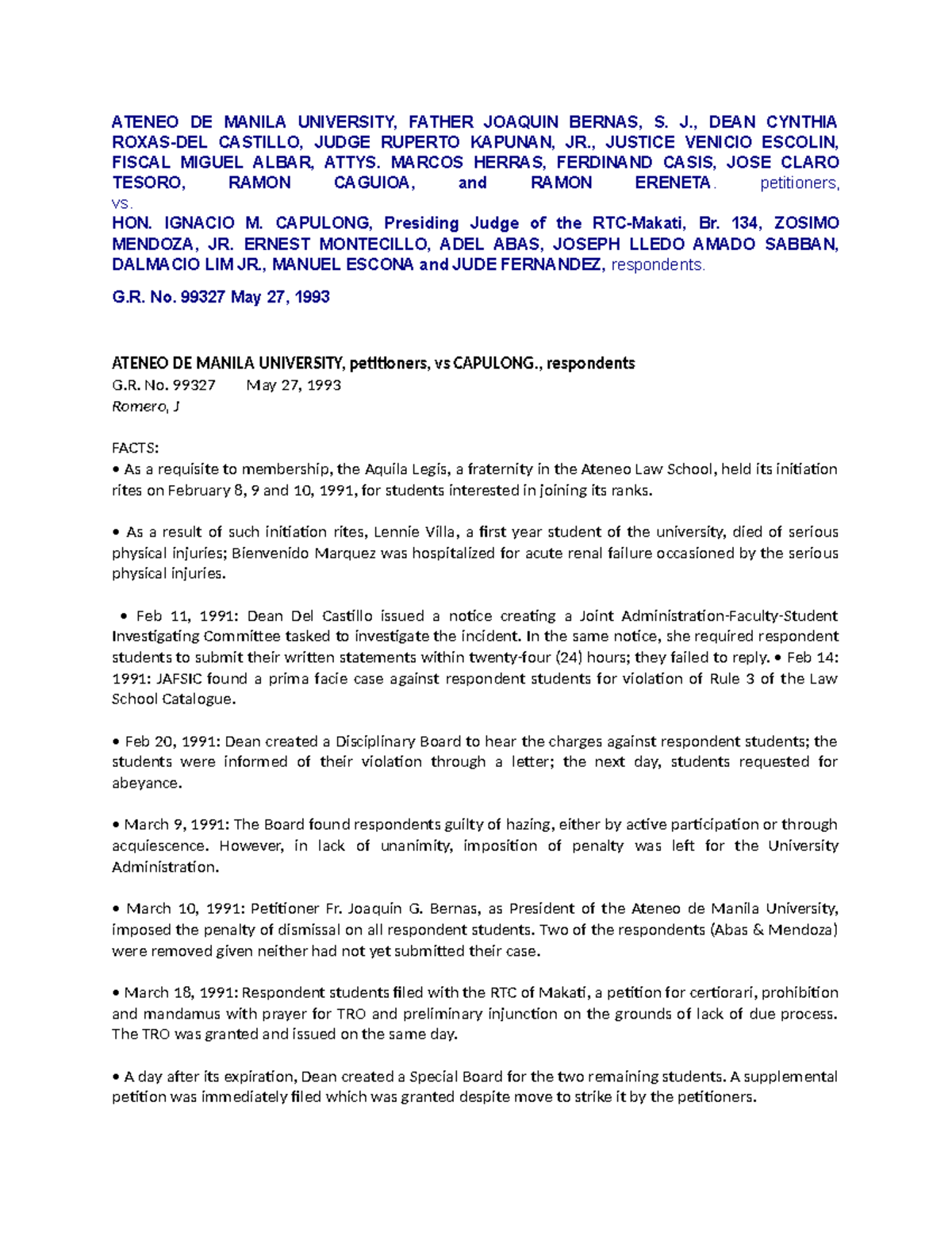 Ateneo de Manila vs Capulong - ATENEO DE MANILA UNIVERSITY, FATHER ...