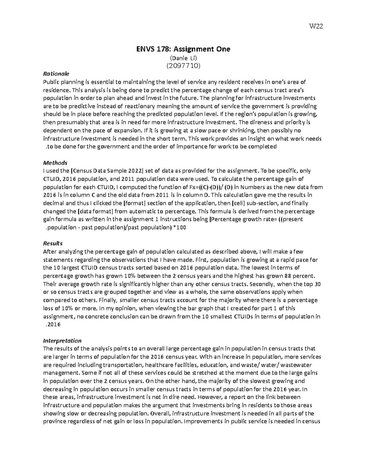 Li Daniel Assignment 1 W Envs 178 Assignment One Danie Li