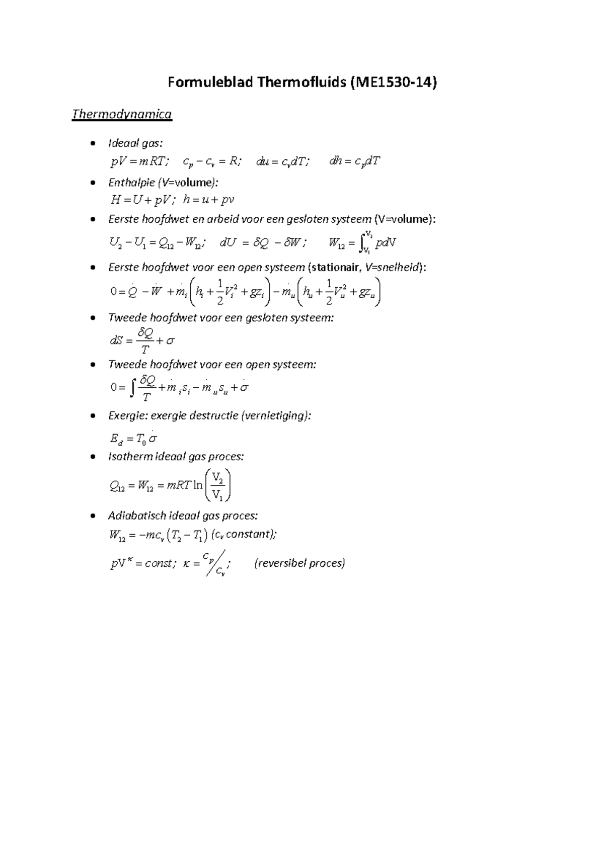 Formuleblad Thermofluids 2018 - .. 11. 0 22 QW mh V gz mh V gzii i i uu ...