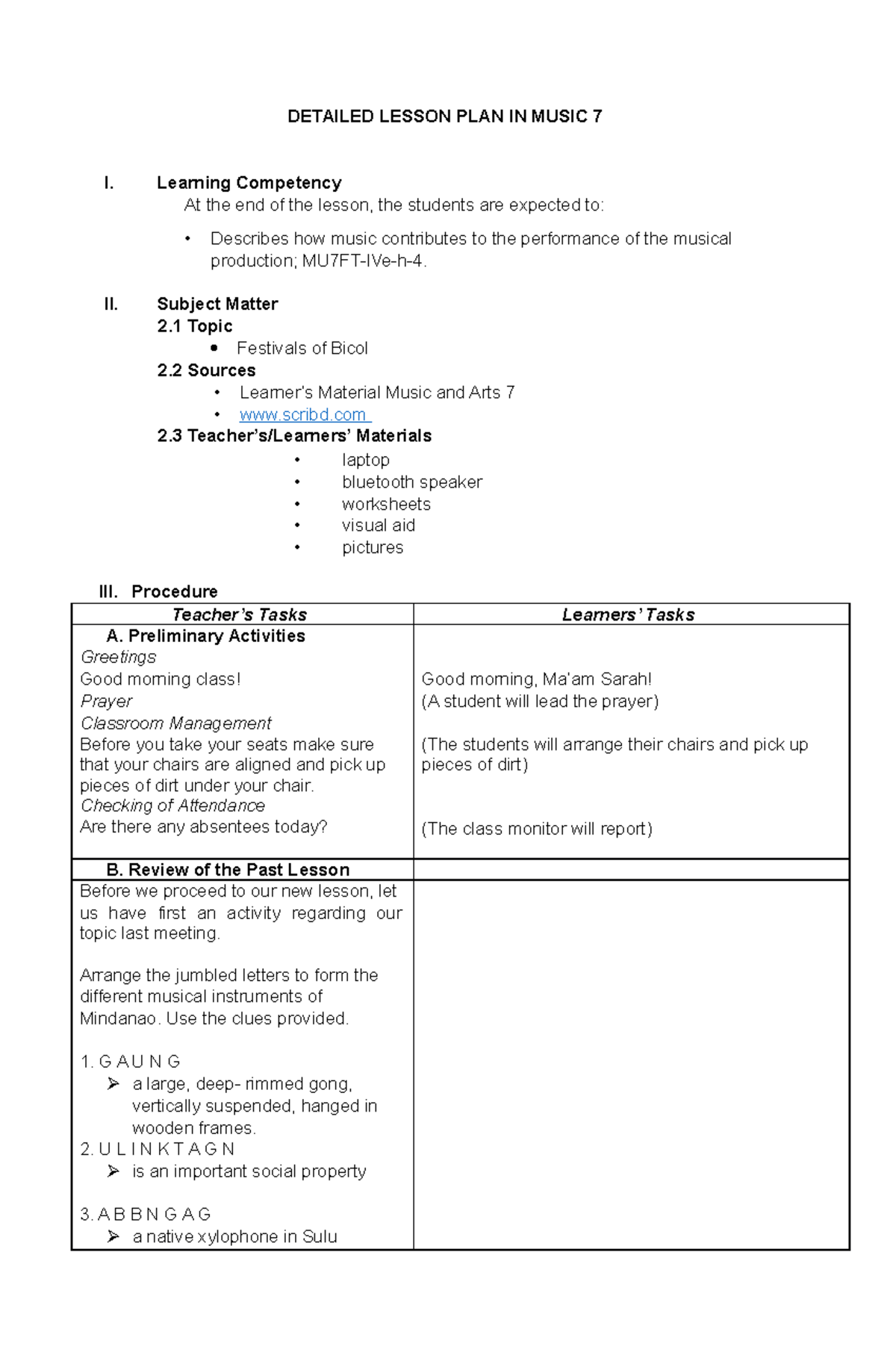 Updated- Lesson-PLAN - None - DETAILED LESSON PLAN IN MUSIC 7 I ...