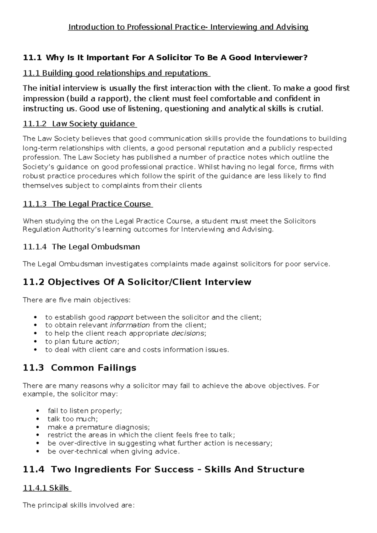 Interviewing & Advising Reading Notes - Introduction to Professional ...