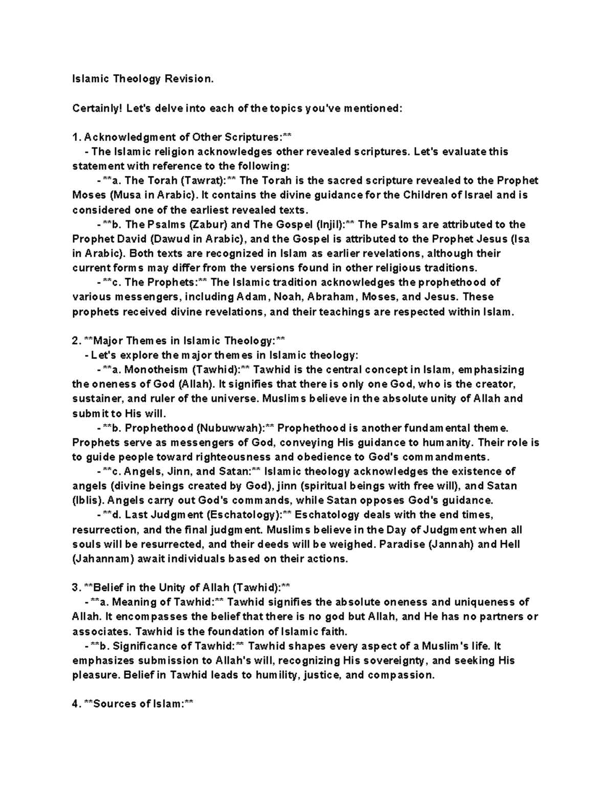 Islamic Theology Revision - Certainly! Let's delve into each of the ...