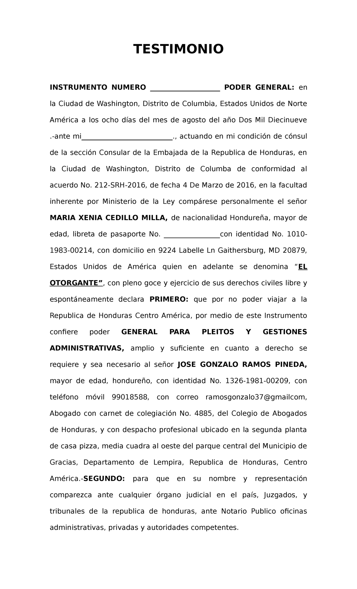 Testimonio - descripcion - TESTIMONIO INSTRUMENTO NUMERO ...