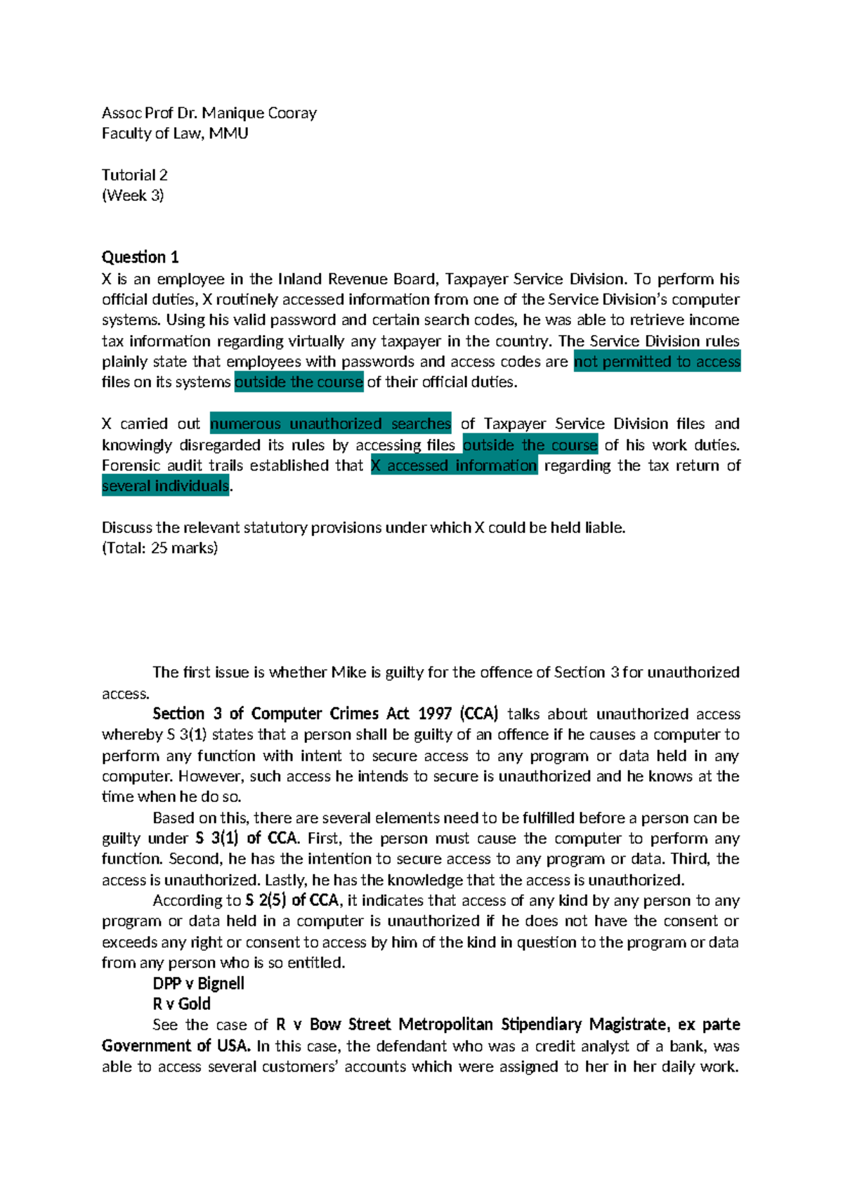 Cyberlaw TUT 2 (Week 3) - Assoc Prof Dr. Manique Cooray Faculty of Law ...