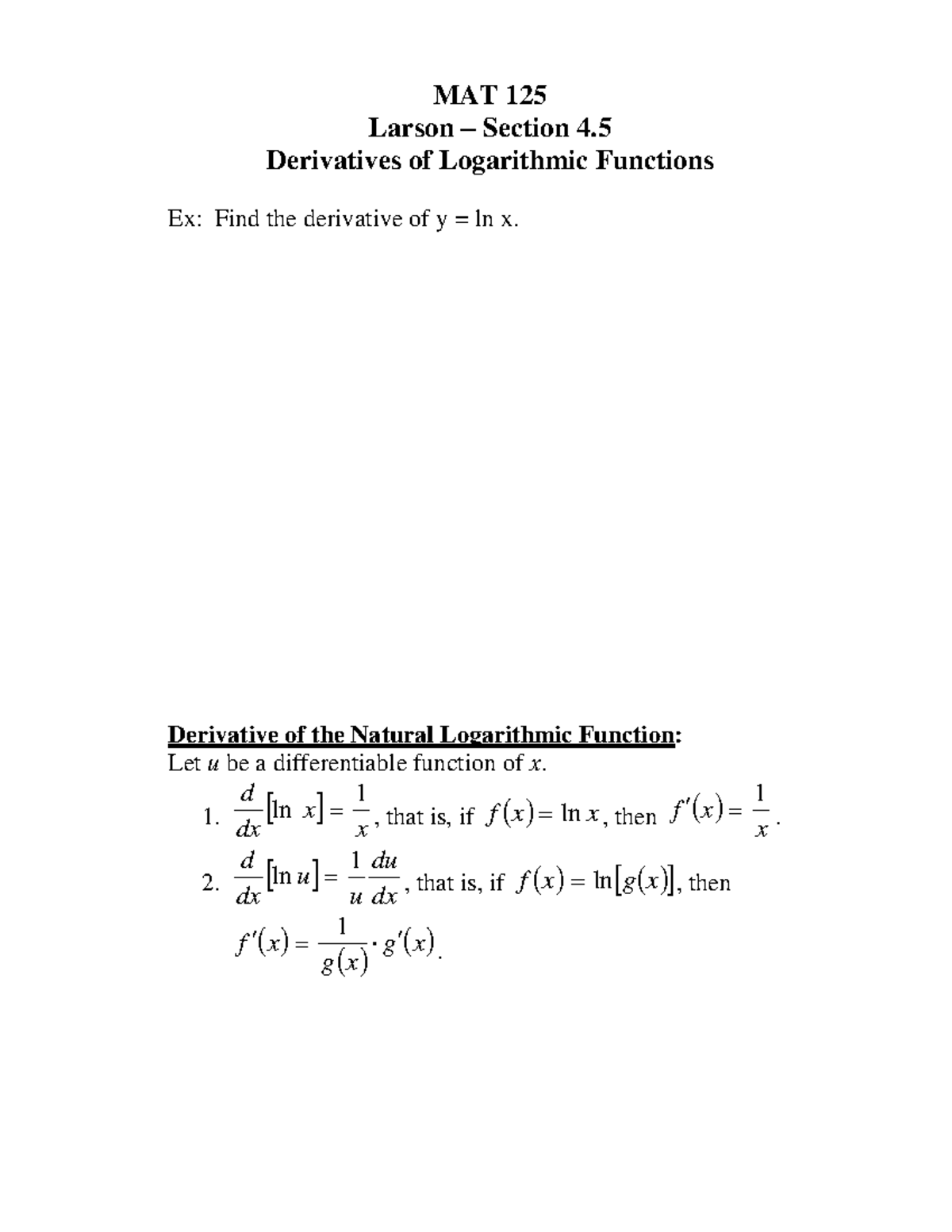 4.5 - Der of Log Fun - Chapter Summary of important formulas, steps ...