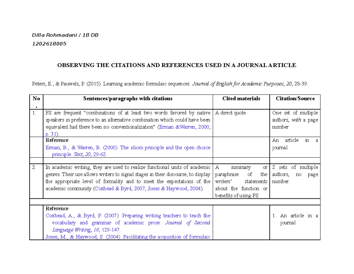 Citation observation - Dilla Rohmadani / 18 DB 1202618005 OBSERVING THE ...