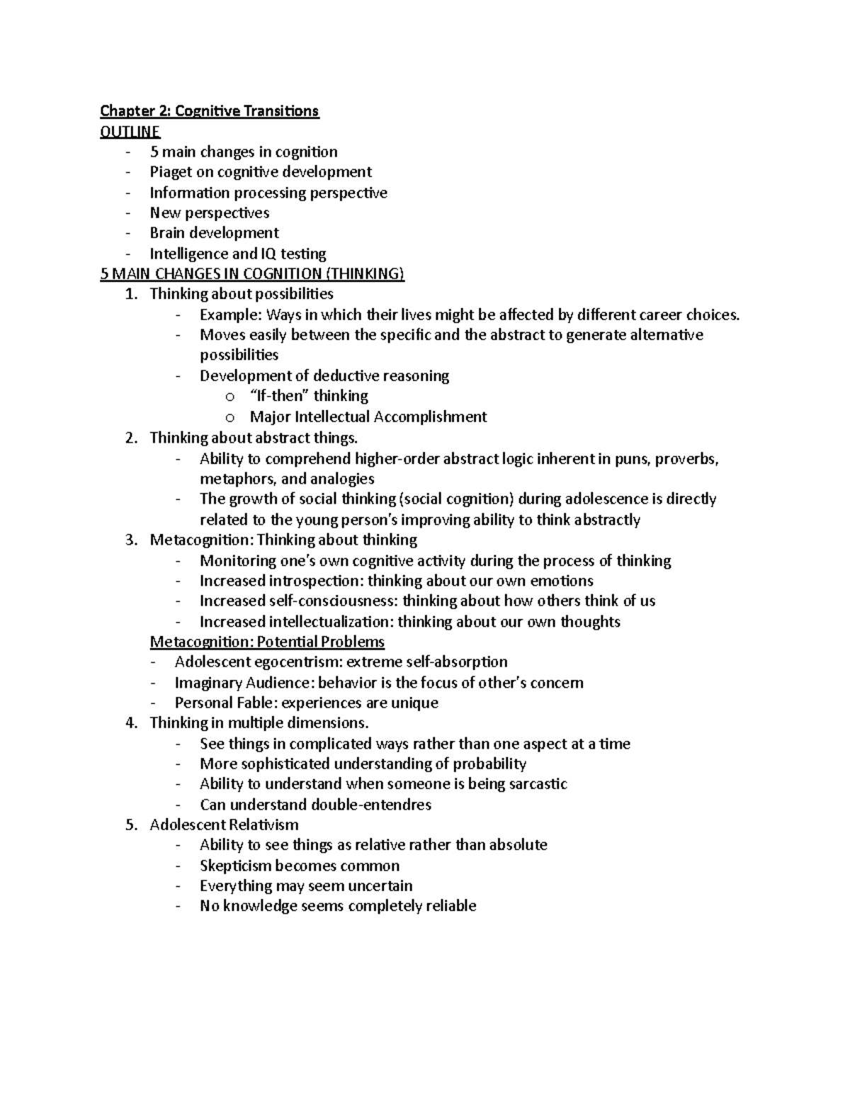 Chapter 2- Cognitive Transitions - Chapter 2: Cognitive Transitions ...