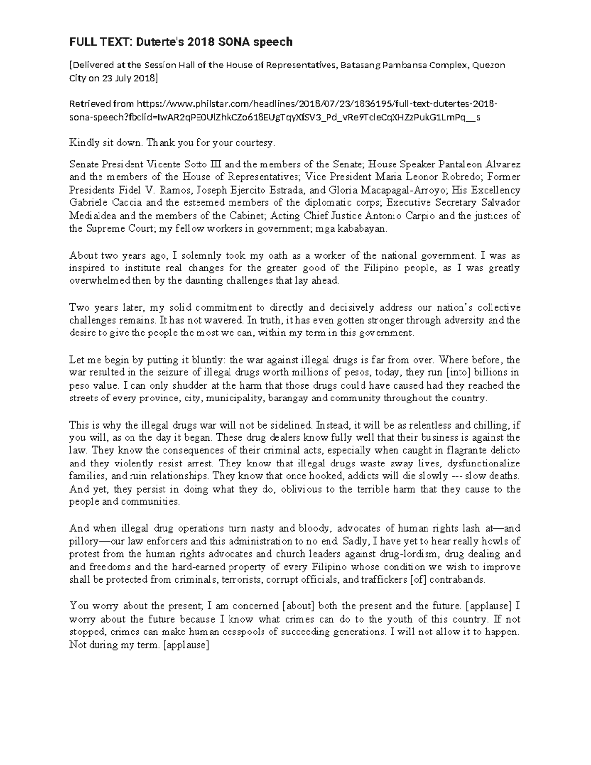 RWS Duterte SONA speech - FULL TEXT: Duterte's 2018 SONA speech ...