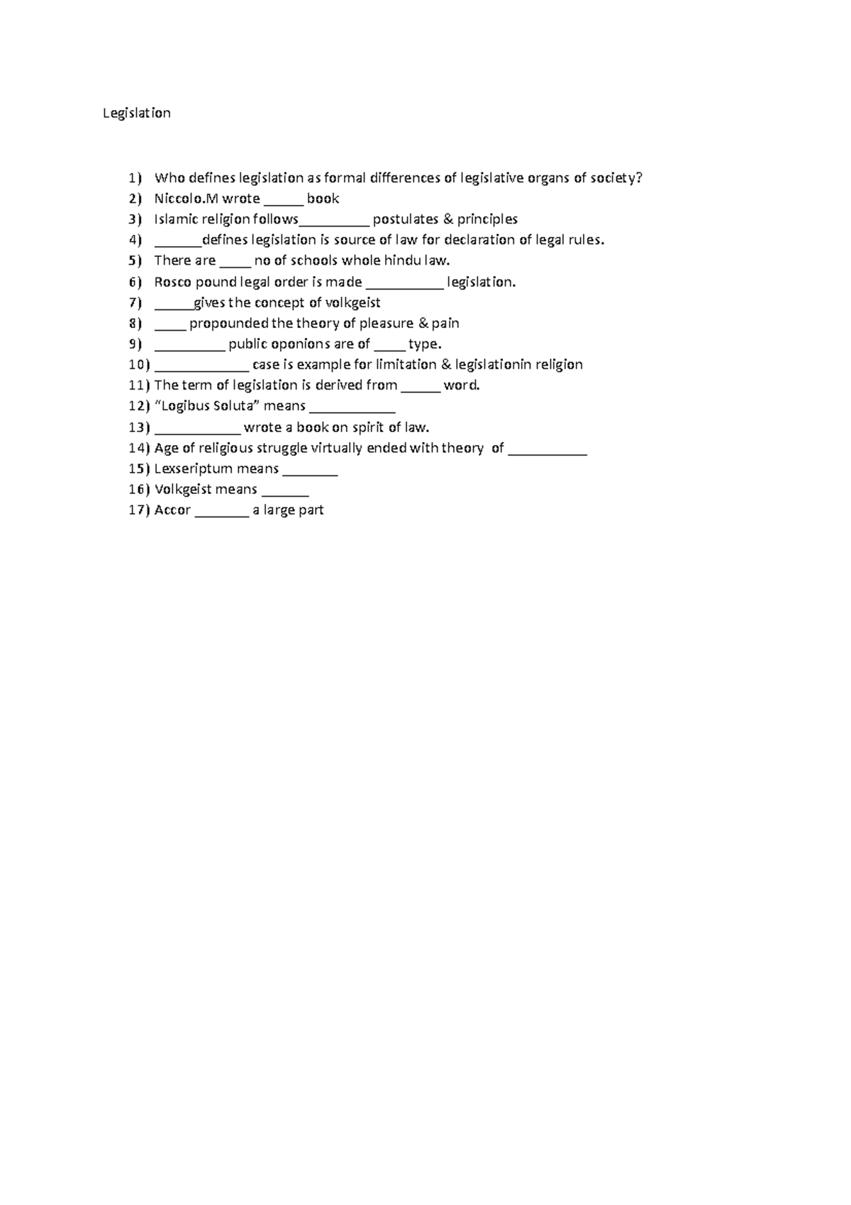 5th Sem 1st internals - Legislation 1) Who defines legislation as ...