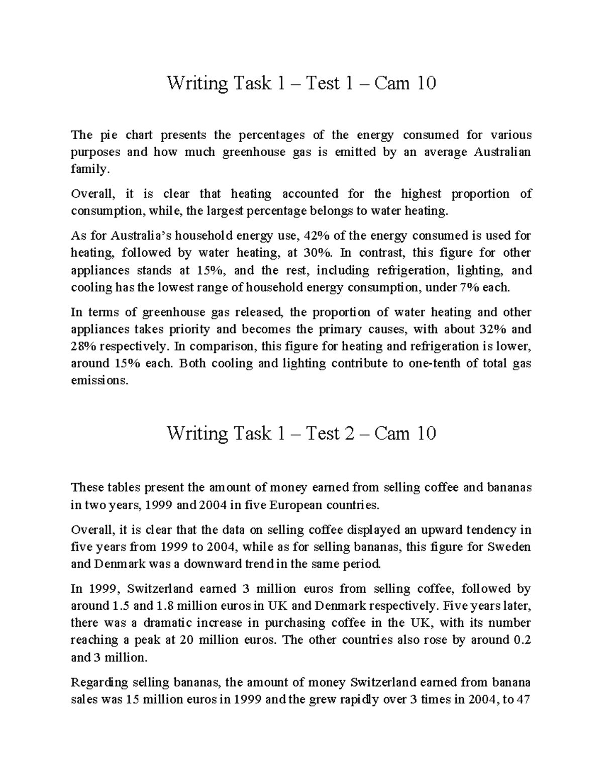2022.08.20 Writing Task 1 Test 1 Cam10 - Writing Task 1 – Test 1 – Cam ...