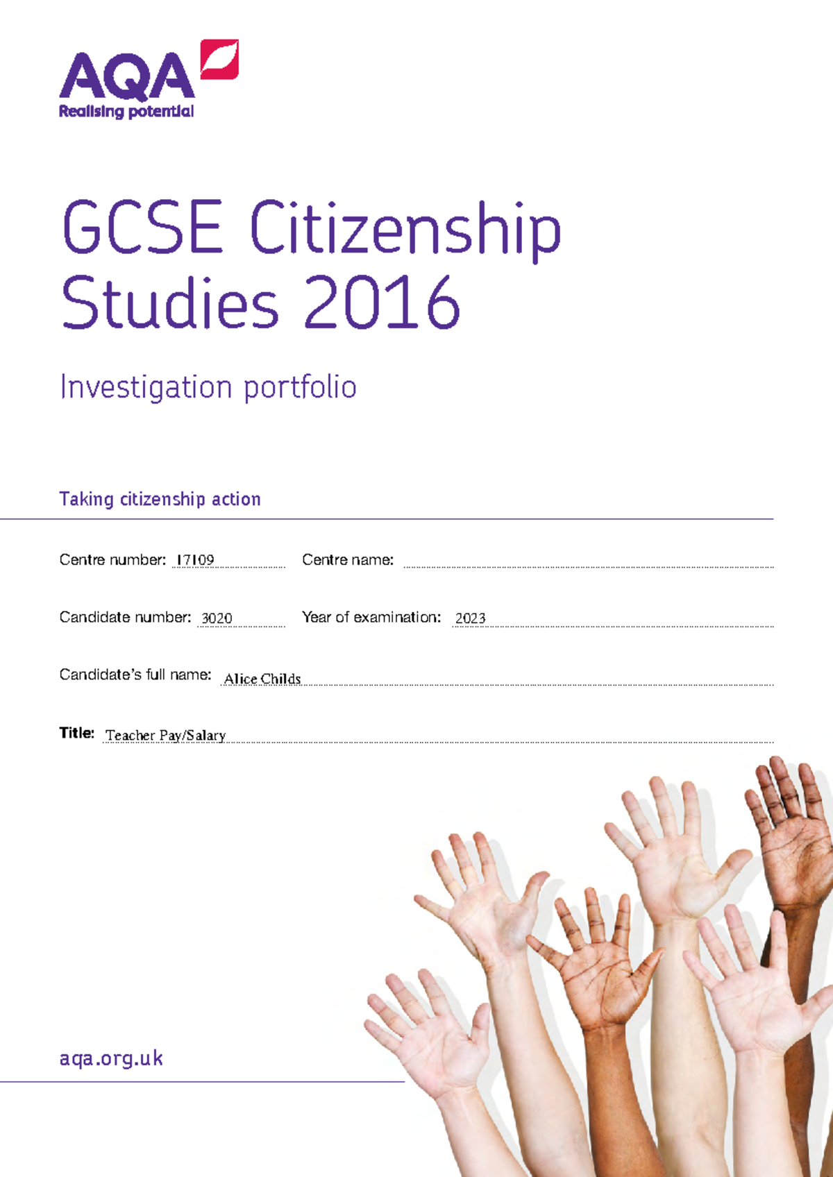 Alice Childs - AQA-8100- Investigation - aqa.org GCSE Citizenship ...