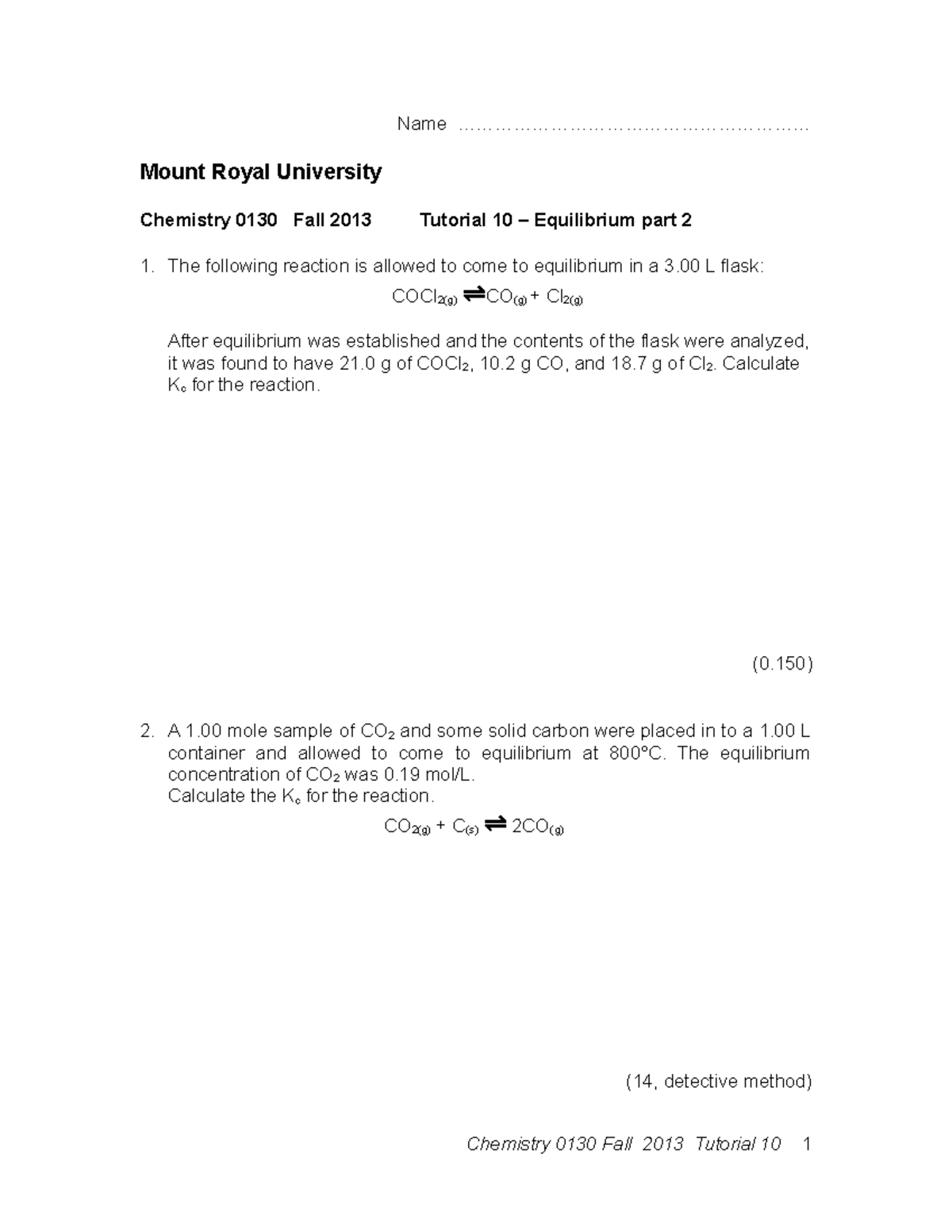 Chem 0130 Tutorial 10 F2013 - Name ...