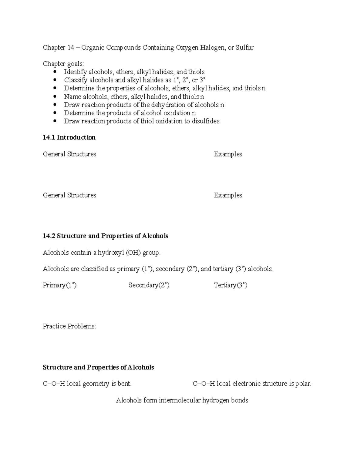 Chapter 14-17 Notes - Chapter 14 – Organic Compounds Containing Oxygen ...