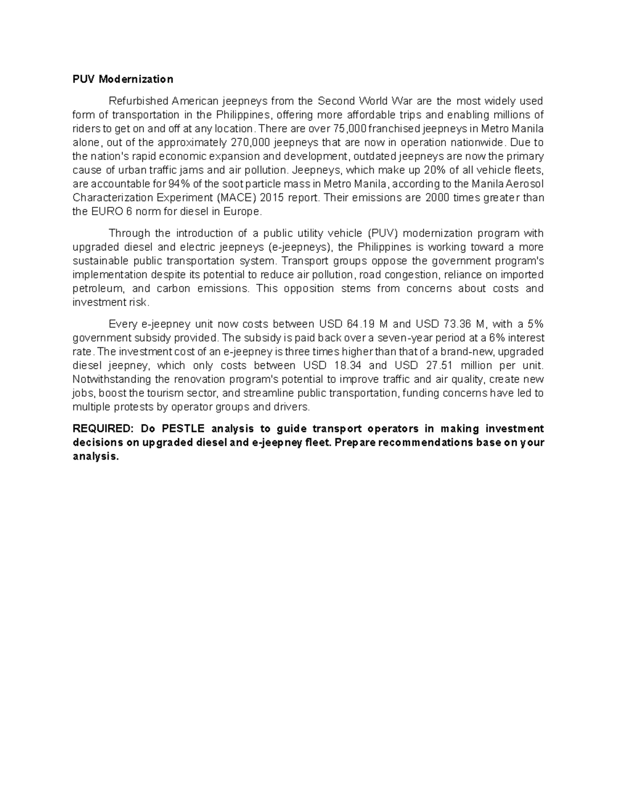 PUV Modernization Pestle Analysis - PUV Modernization Refurbished ...