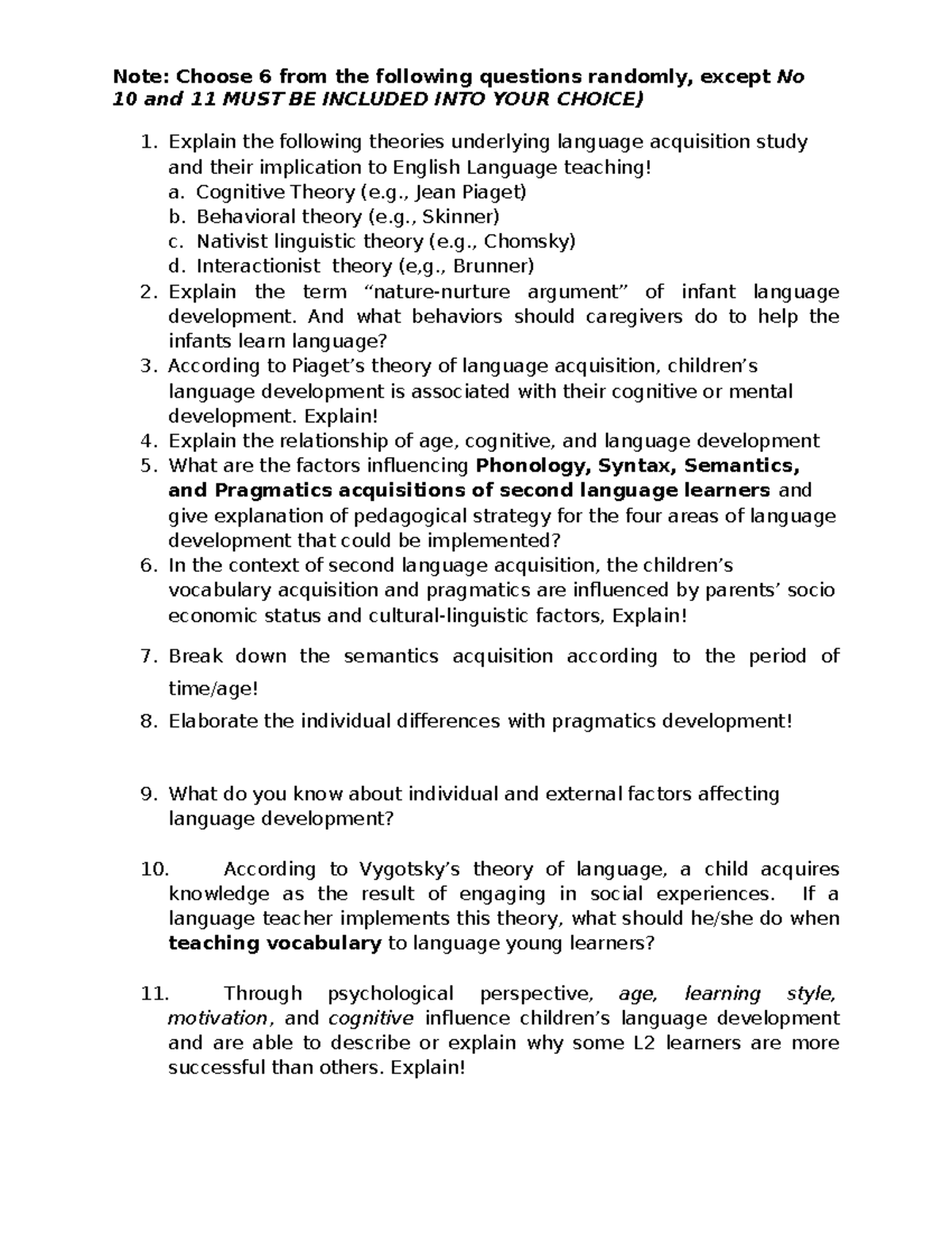 Practical Addit Exam Prep - Note: Choose 6 from the following questions ...