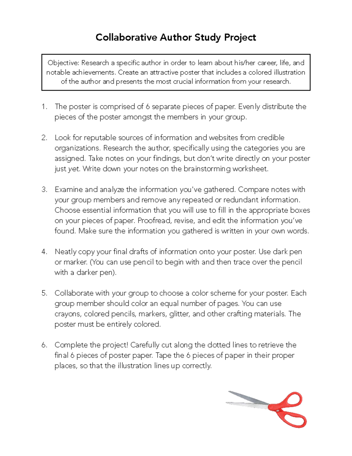 Author Study Directions - Collaborative Author Study Project The poster ...