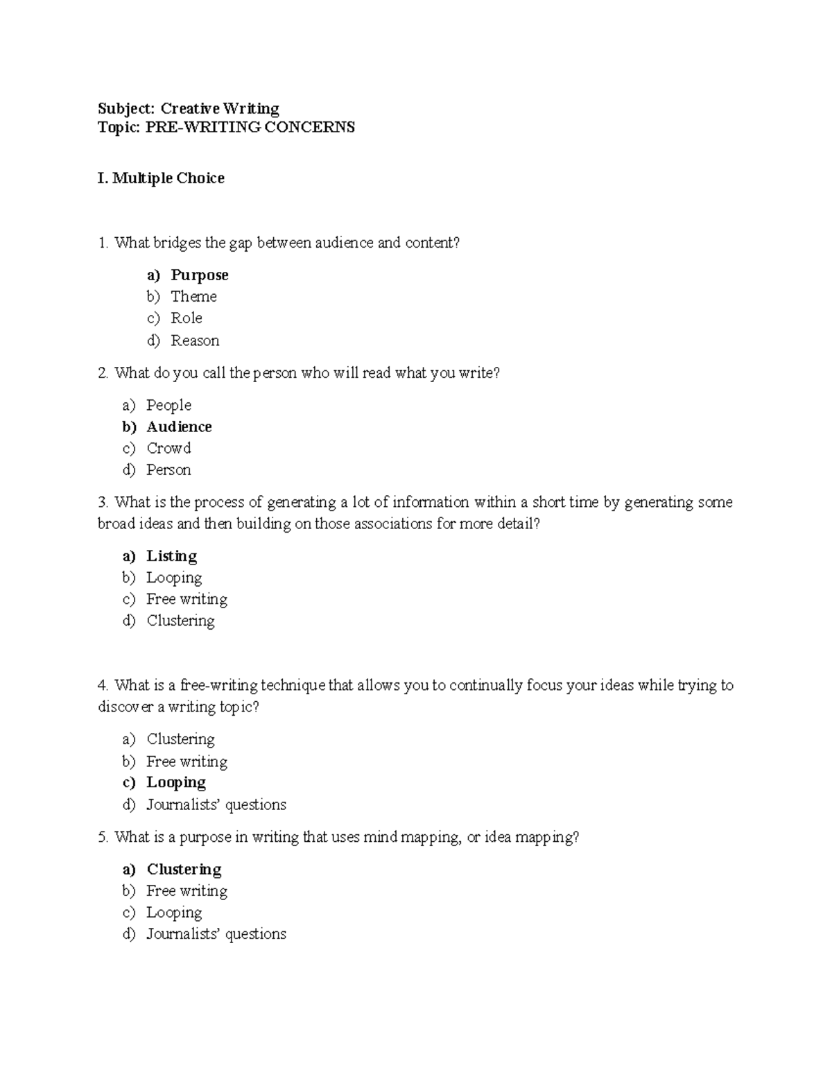 GE ELT1 - Test samples - Subject: Creative Writing Topic: PRE-WRITING ...