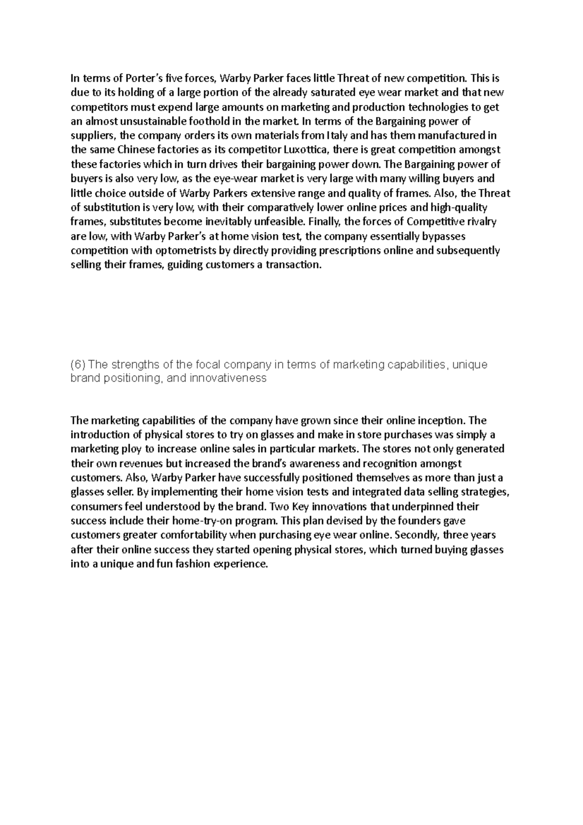 MPS script - Short summary - In terms of Porter’s five forces, Warby ...