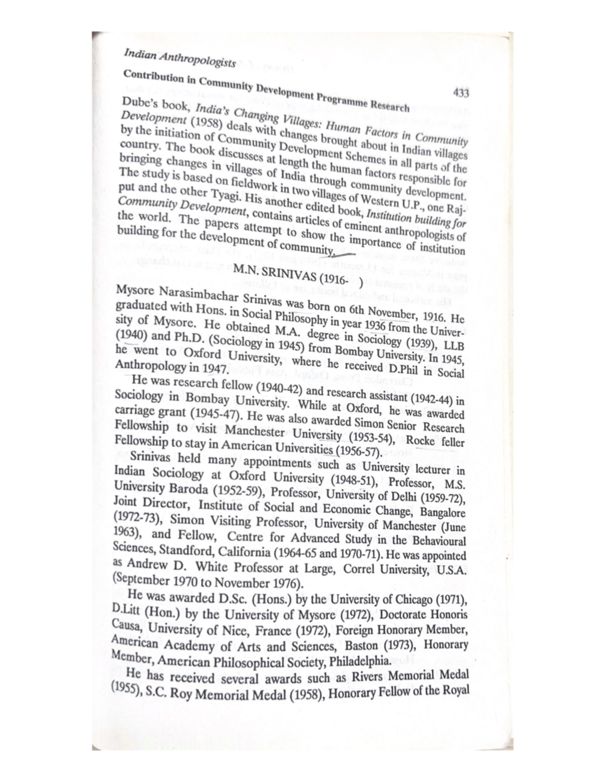 MN Srinivas Notes - Indian Anthropologists Contribution in Community ...