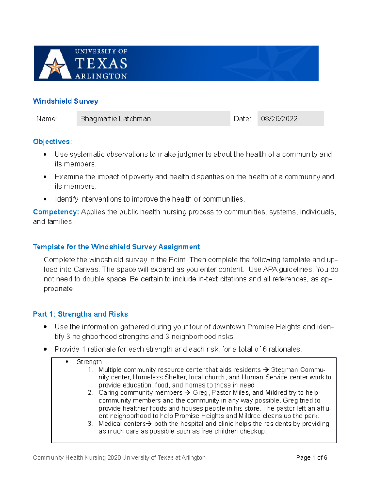 Assignment 1 Windshield Survey Fall 2022 - Windshield Survey Name ...