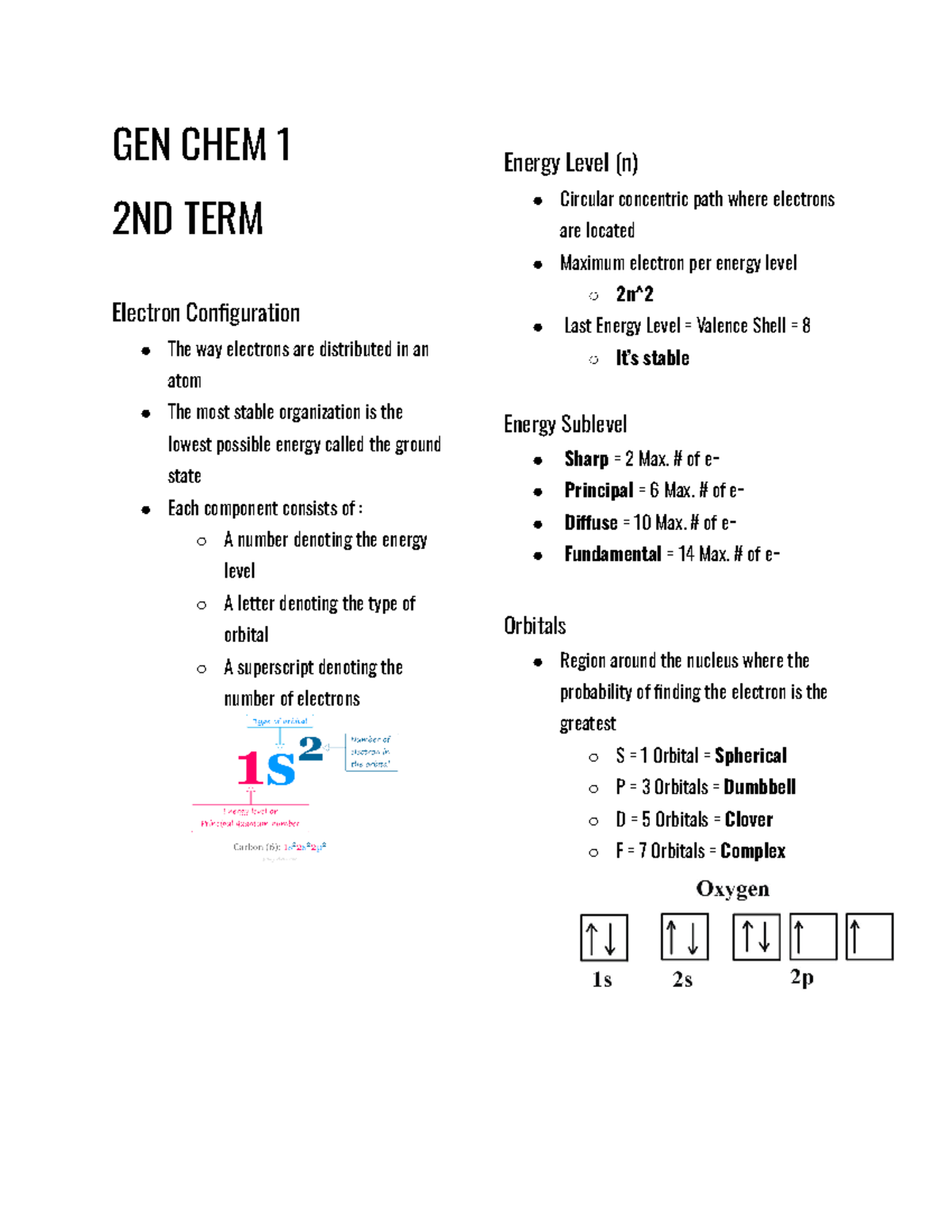 GEN CHEM I 2ND TERM - chemistry notes - GEN CHEM 1 2ND TERM Electron ...