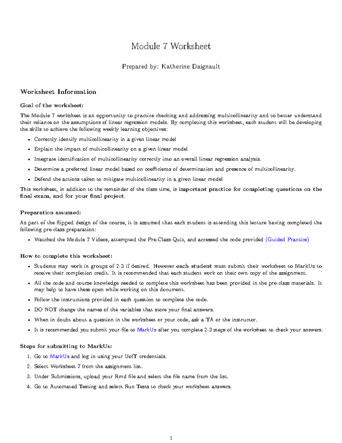 STA302F2024 worksheet 7 solutions - Module 7 Worksheet Prepared by ...