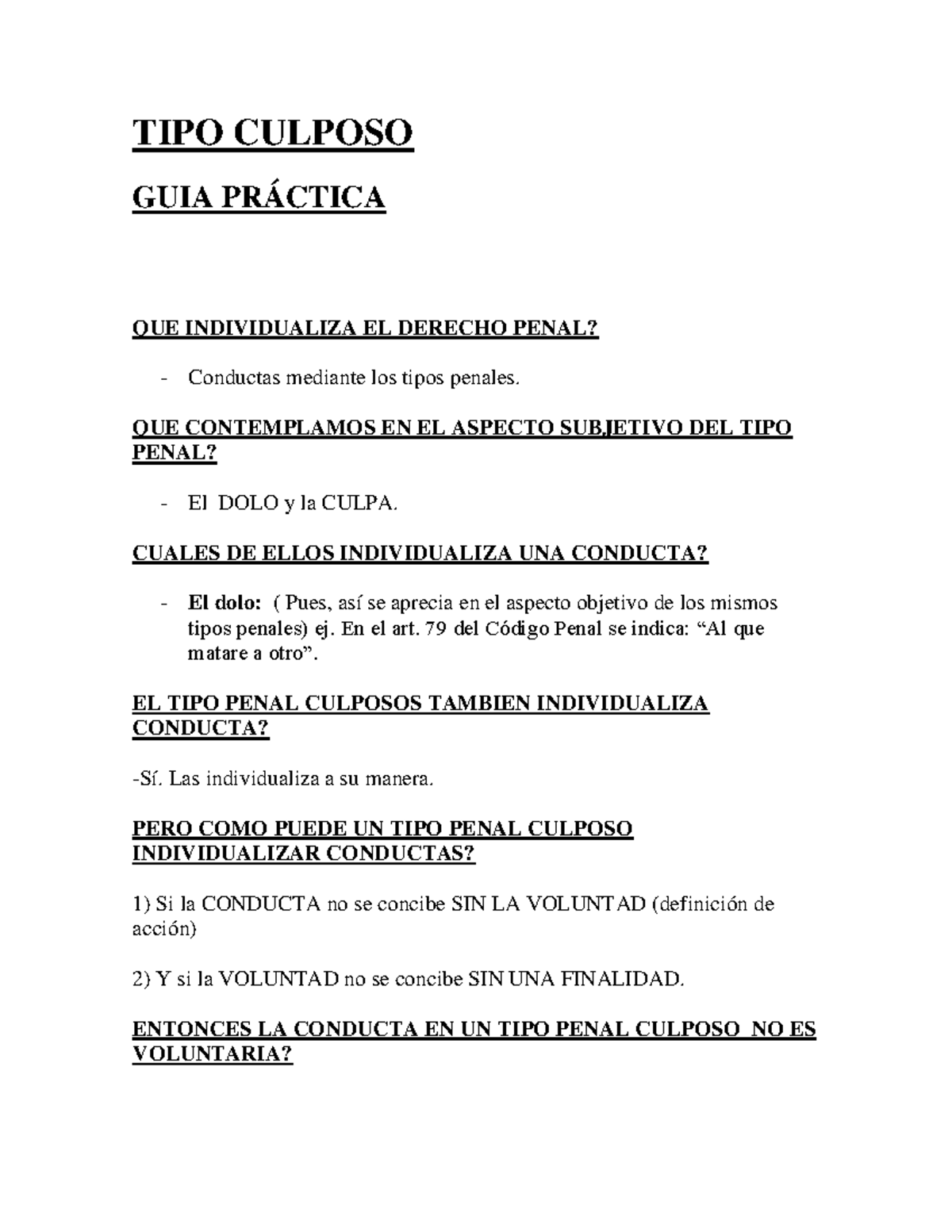 TIPO Culposo - TIPO CULPOSO GUIA PRÁCTICA QUE INDIVIDUALIZA EL DERECHO ...