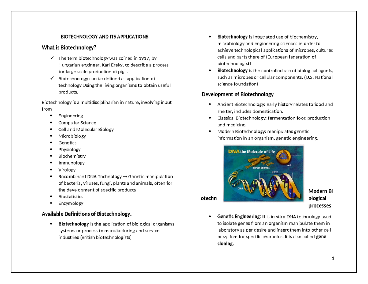 Biotechnology AND ITS Applications - BIOTECHNOLOGY AND ITS APPLICATIONS ...