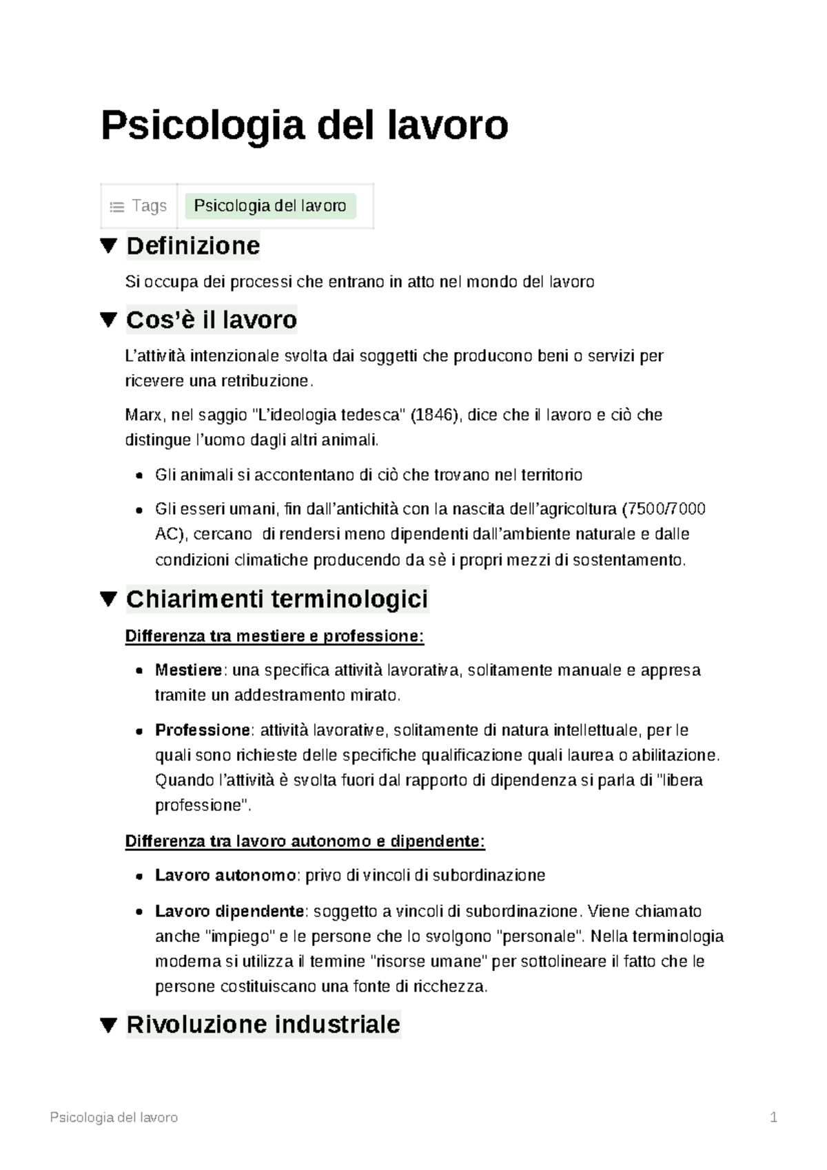 La psicologia del lavoro - Scienze Umane - Psicologia (Scienze Umane) - Economico Sociale - Studocu