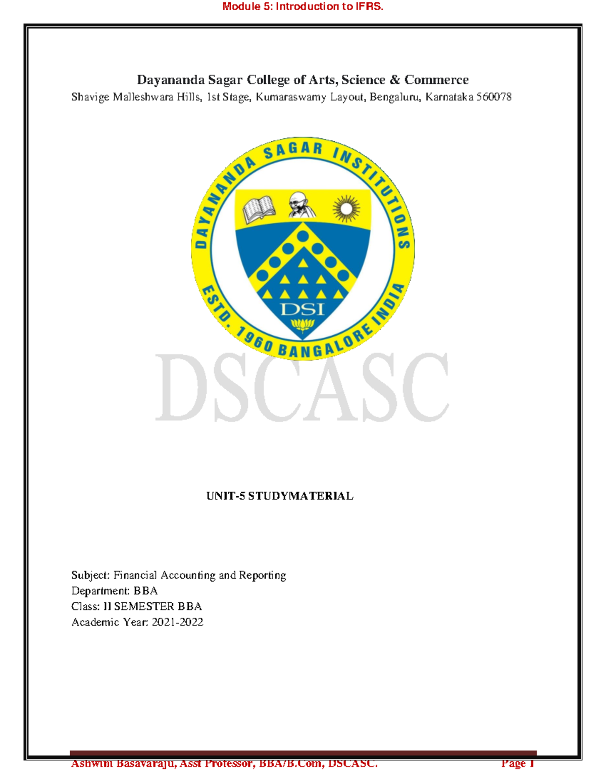 FAR Unit 5 Notes in PDF - Ashwini Basavaraju, Asst Professor, BBA/B ...