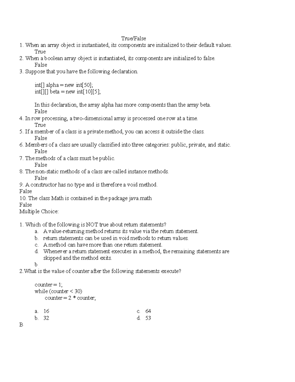 DAT47Prac2 - Notes for Java - True/False When an array object is ...