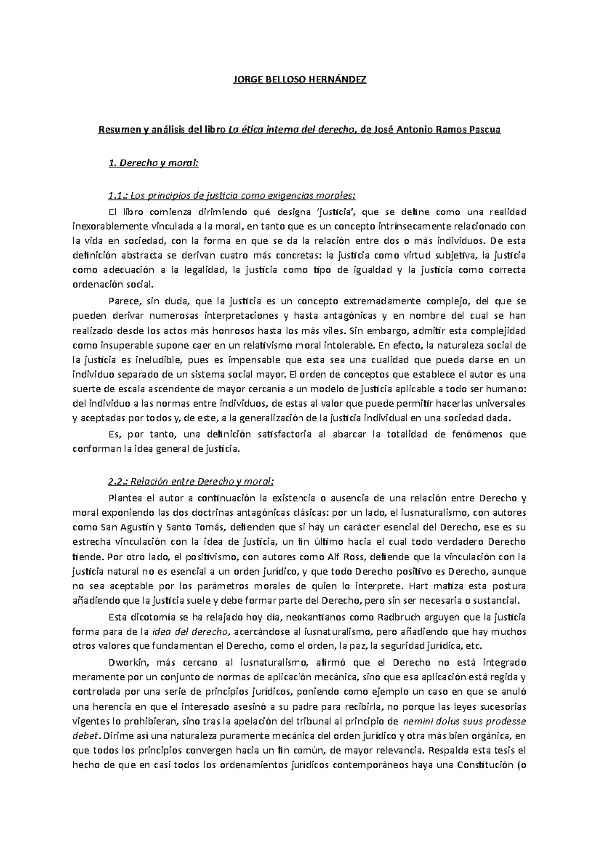 Trabajo libro: La ética interna del derecho - JORGE BELLOSO HERNÁNDEZ ...