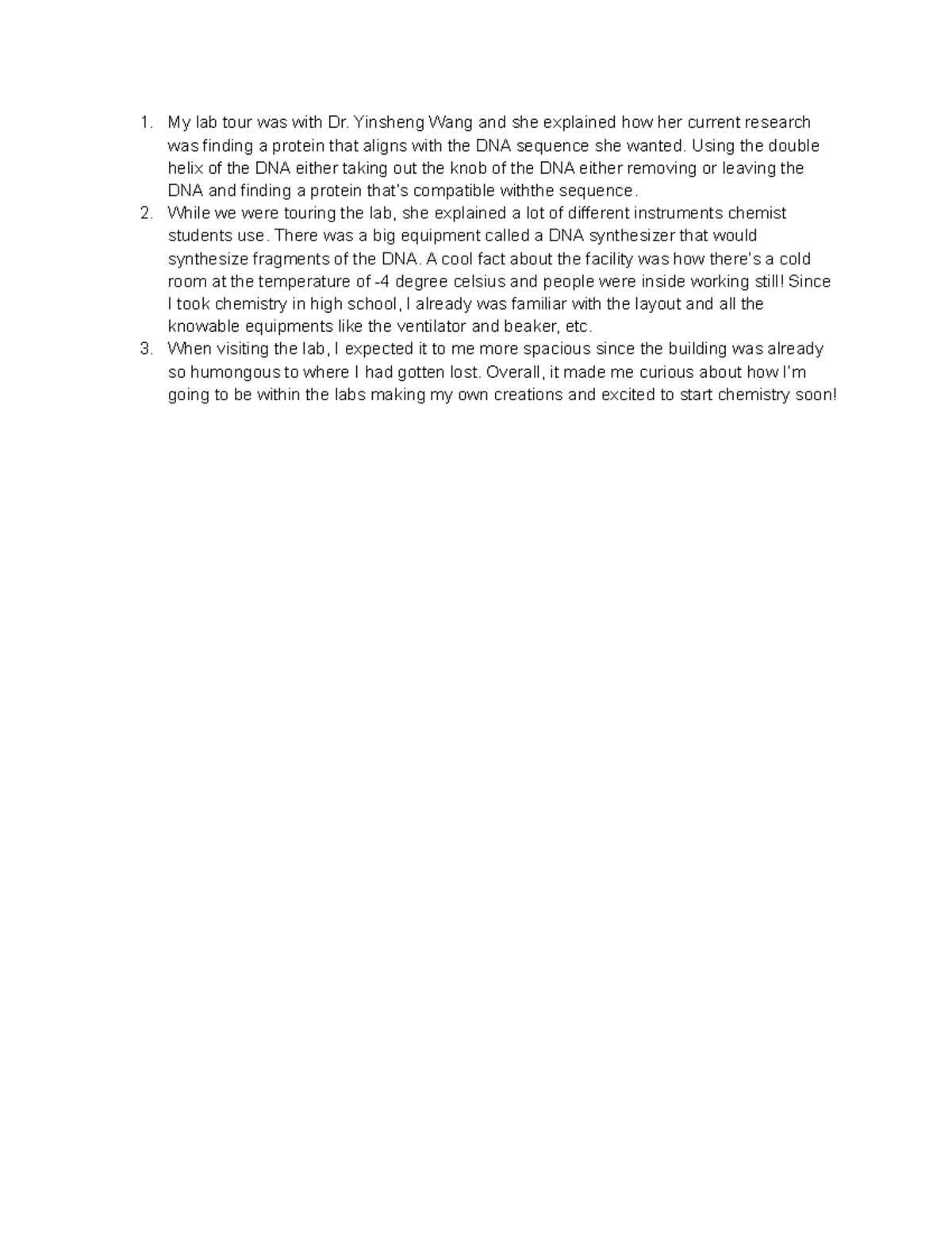 NACS - lab tours assignment; chemistry lab tour - My lab tour was with ...