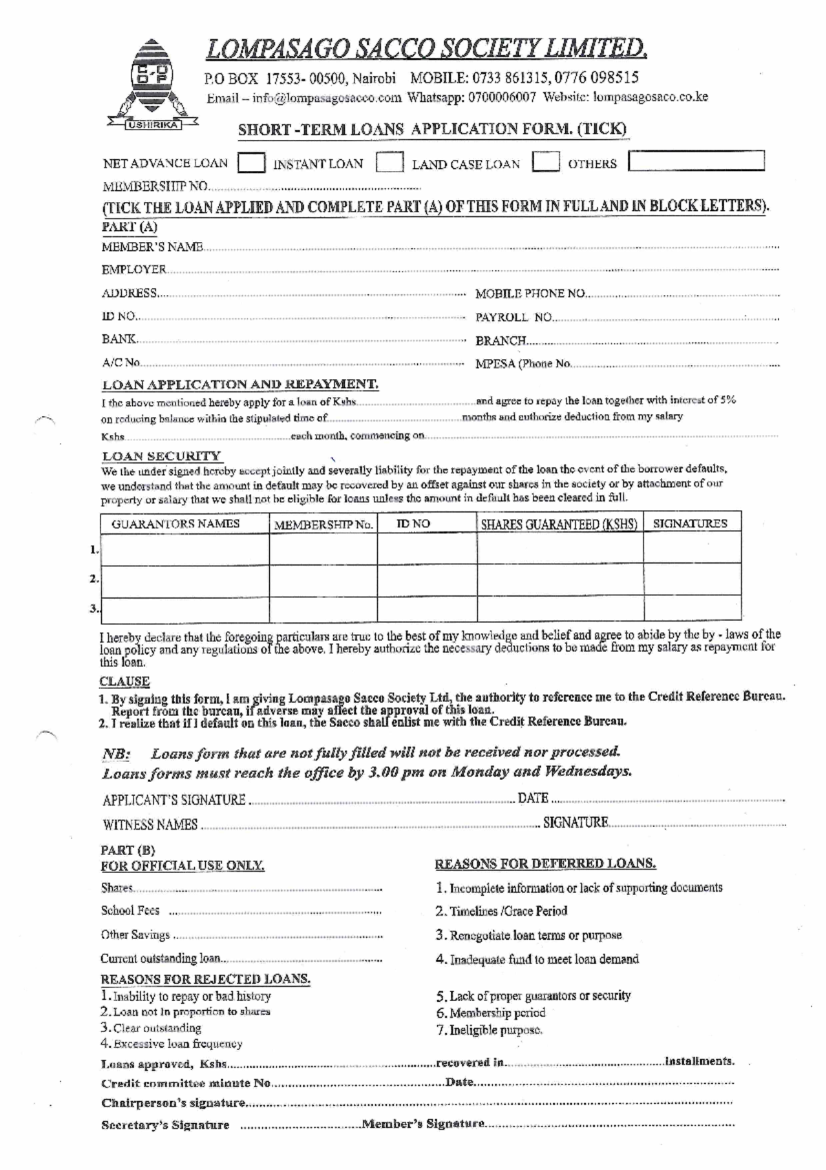 Short TERM LOAN Application FORM - International Business Management ...