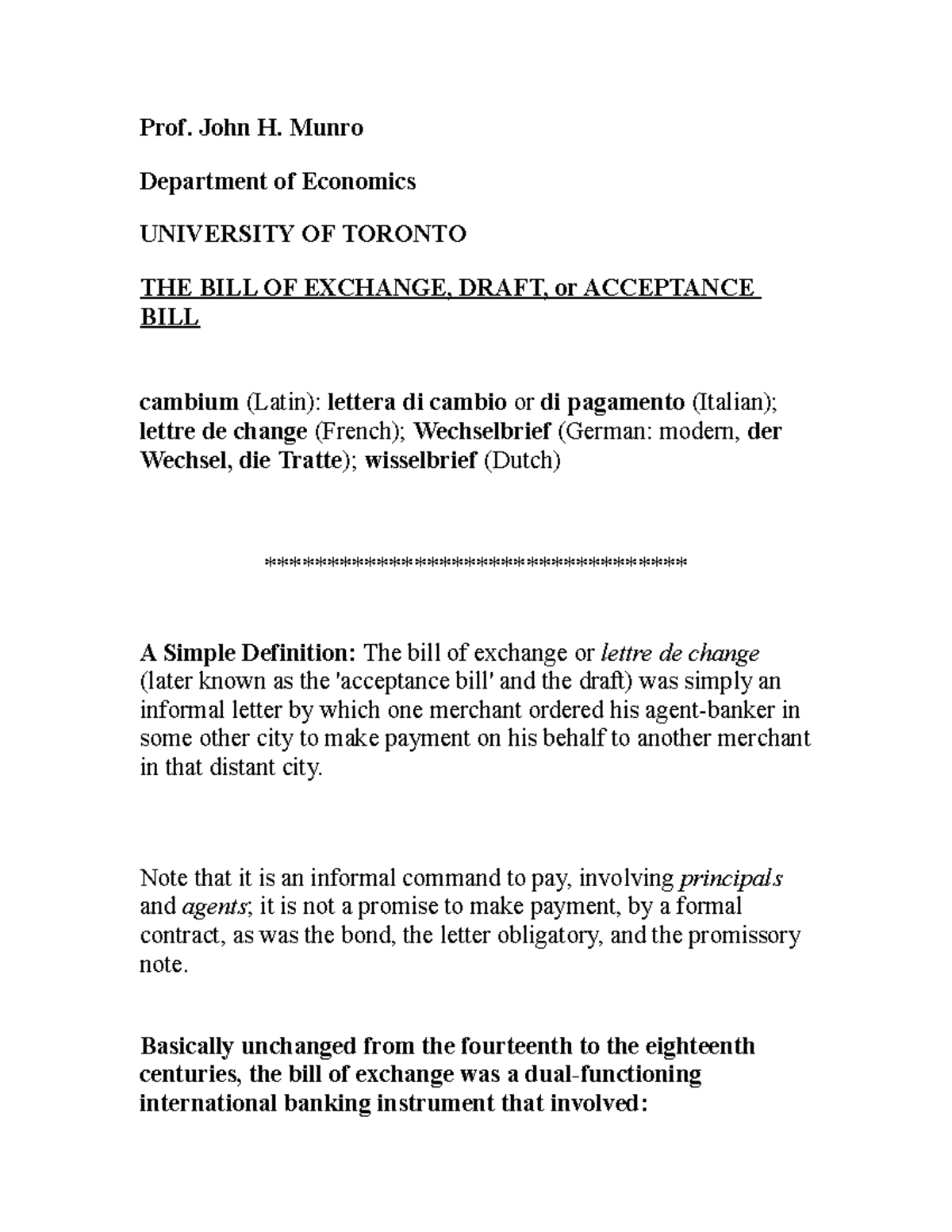 Bills of Exchange - It is slides notes. - Prof. John H. Munro ...