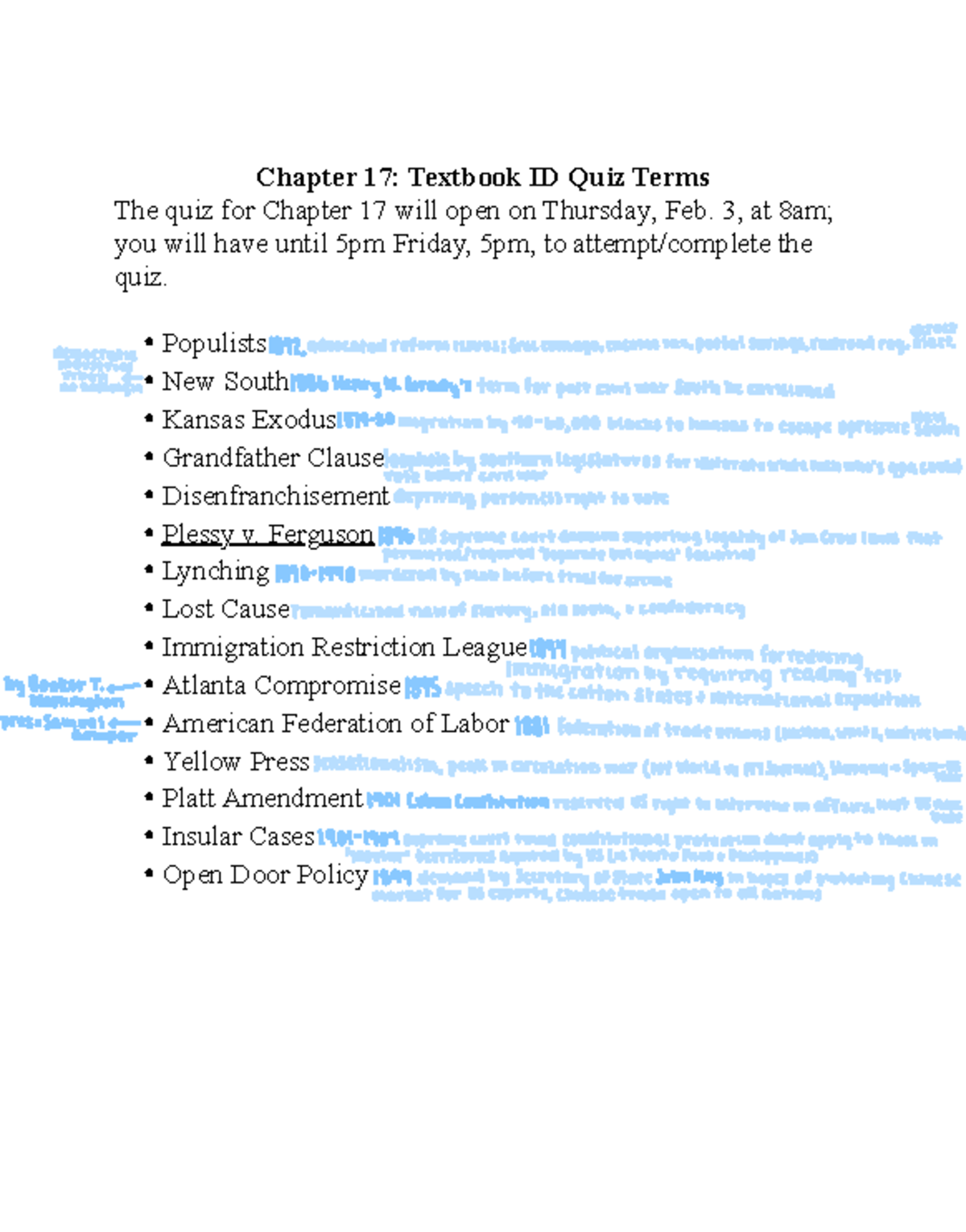 Chapter 17 - ID Quiz Terms - Chapter 17: Textbook ID Quiz Terms The ...