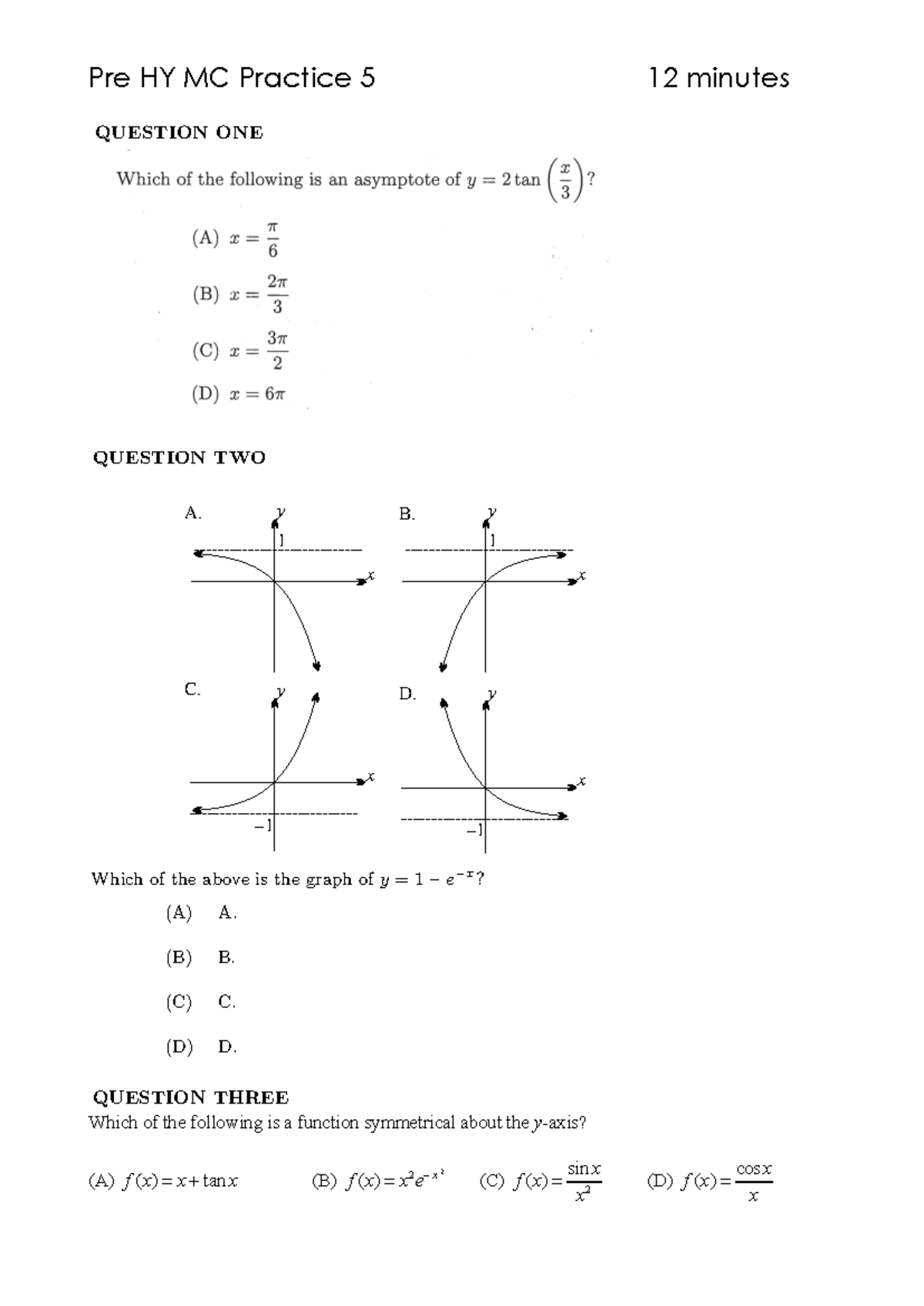 Pre HY Y11 MC Practice 5 - practise paper - Pre HY MC Practice 5 12 ...