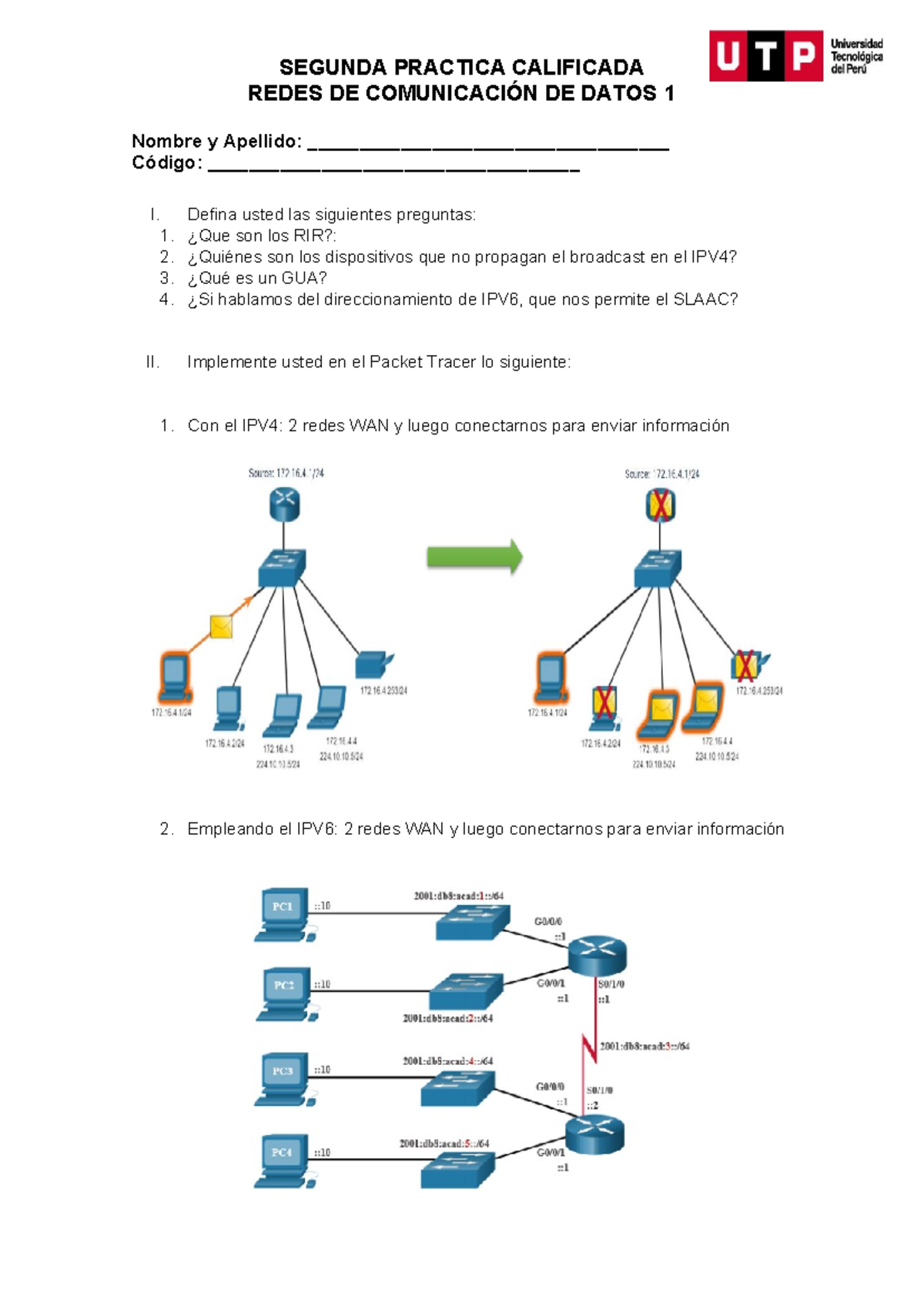 2da practica Calificada de Redes de Comunicacion - SEGUNDA PRACTICA CALIFICADA REDES DE ...