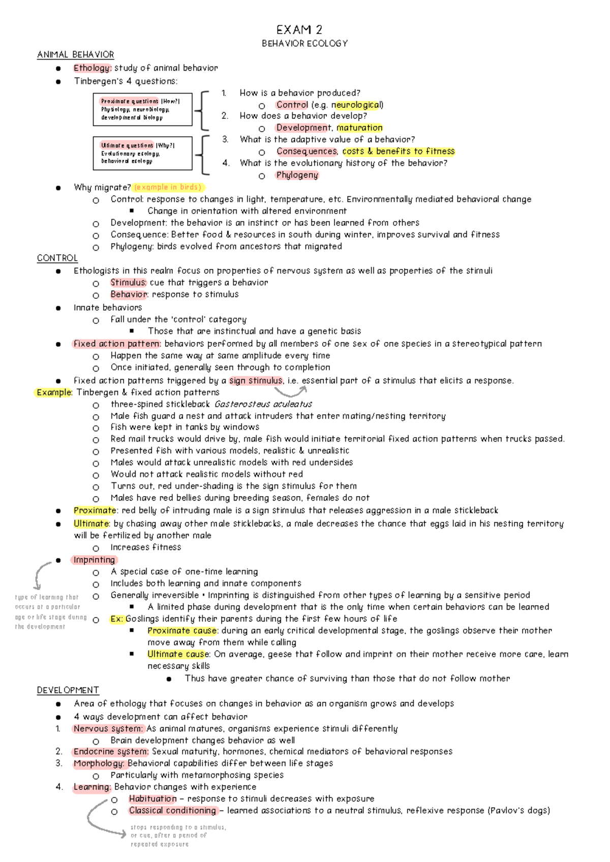 Exam Notes - Lecture 7 - BEHAVIOR ECOLOGY ANIMAL BEHAVIOR Ethology ...